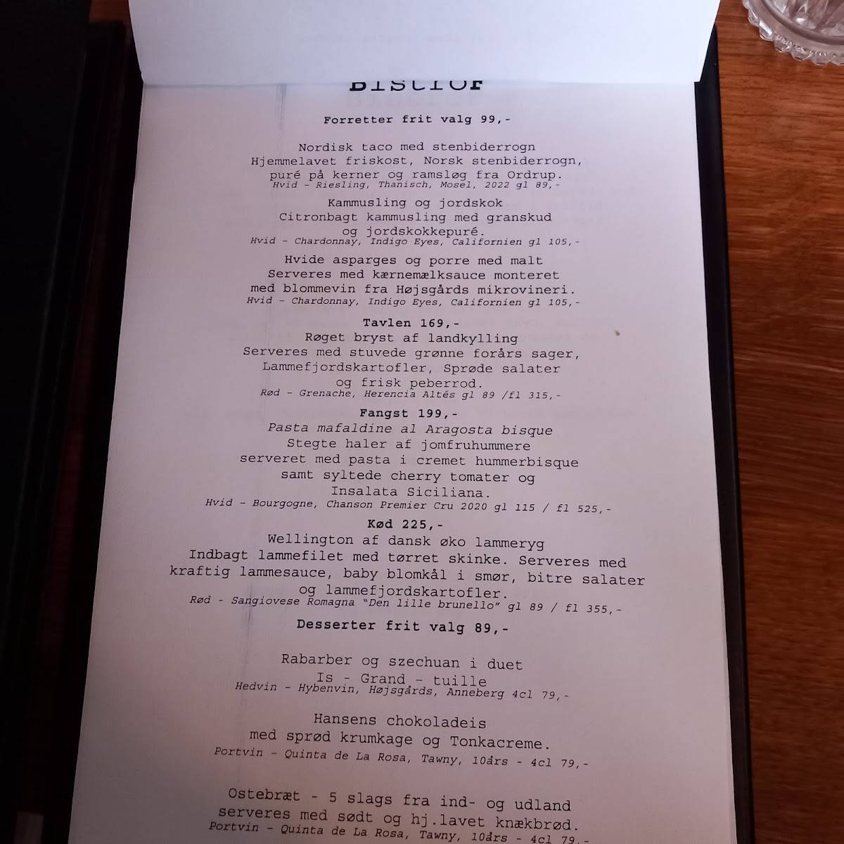 Menu at Café Vig bio restaurant, Vig