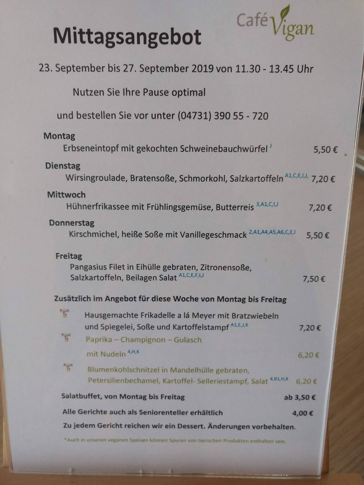 Speisekarte von Café Vigan cafe, Nordenham