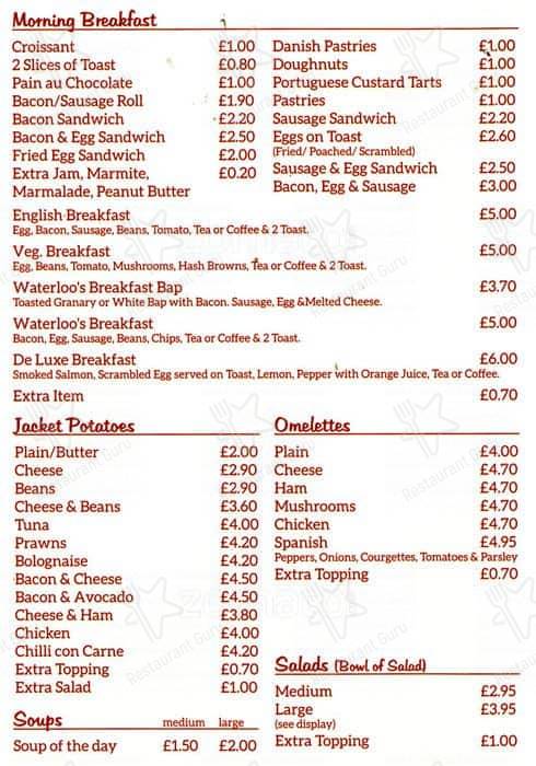 Menu at Waterloo Cafe, London