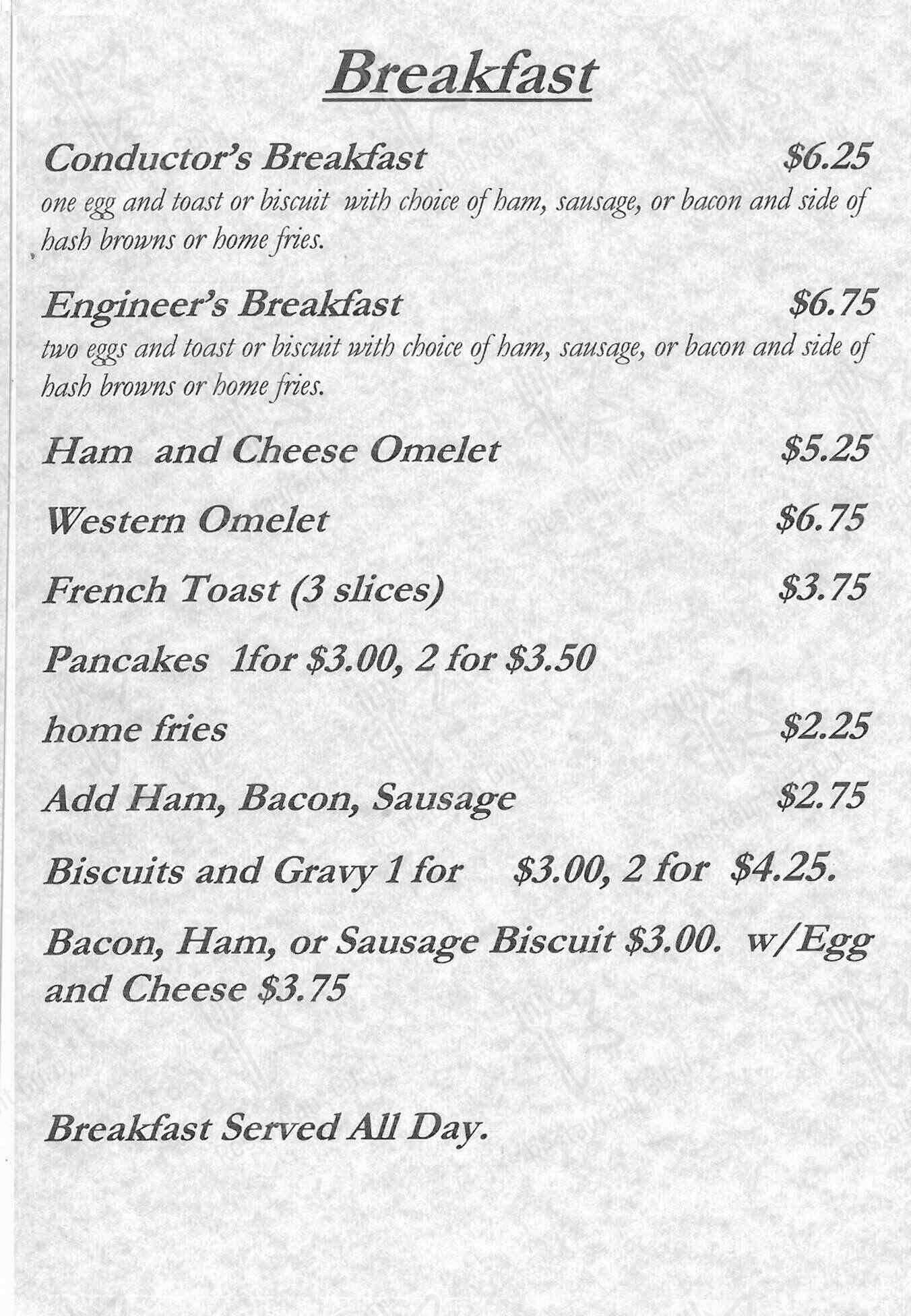 Menu at Whistle Stop Bar and Grill, Buckhannon