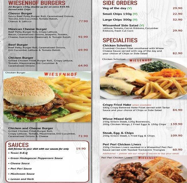Menu at Wiesenhof Cape Gate. cafe, Cape Town, Makro Shopping Centre