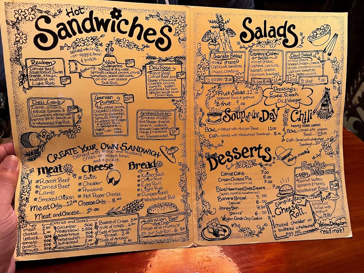 Menu at Yellow Deli cafe, Katoomba