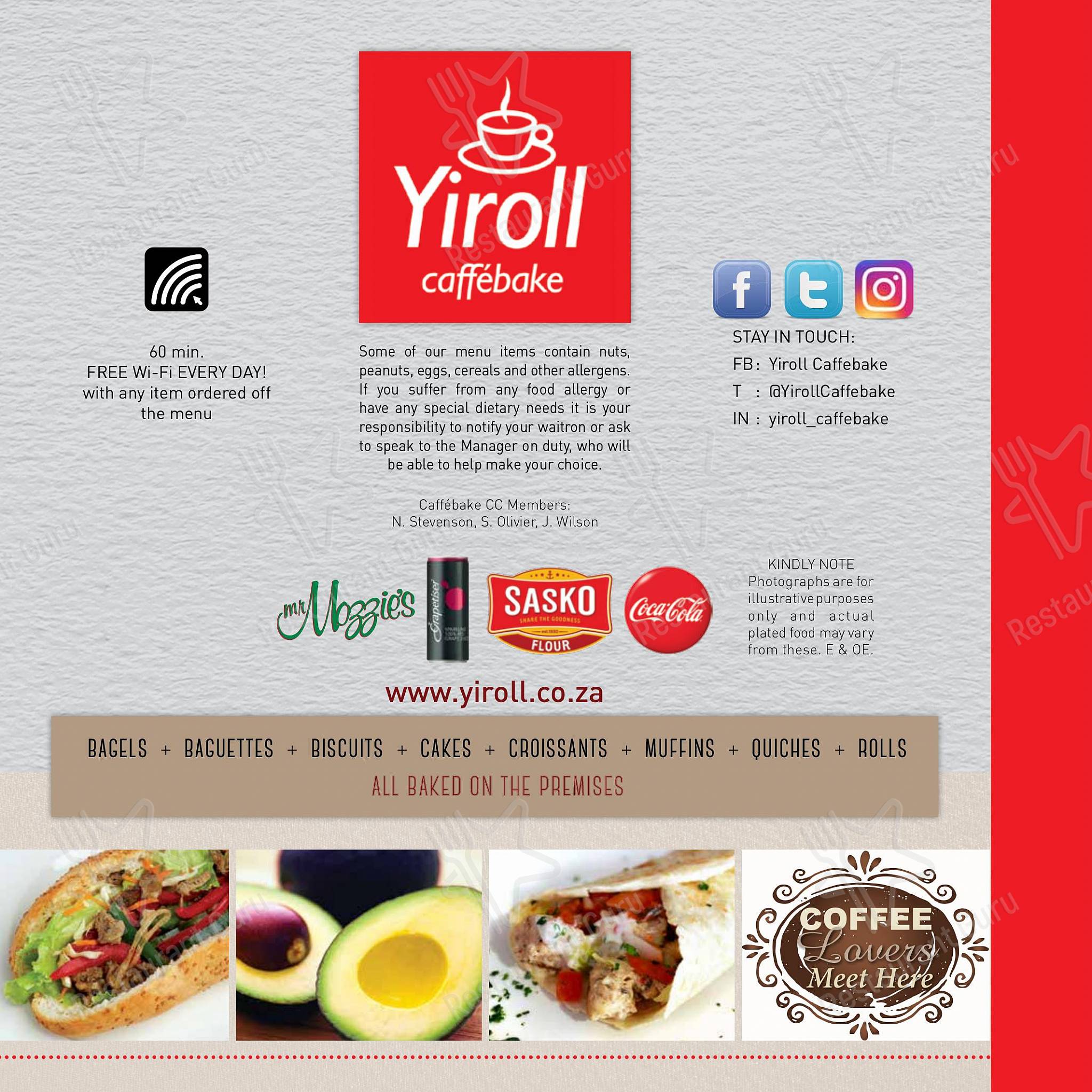 Menu at Yiroll Caffe'bake cafe, Durban