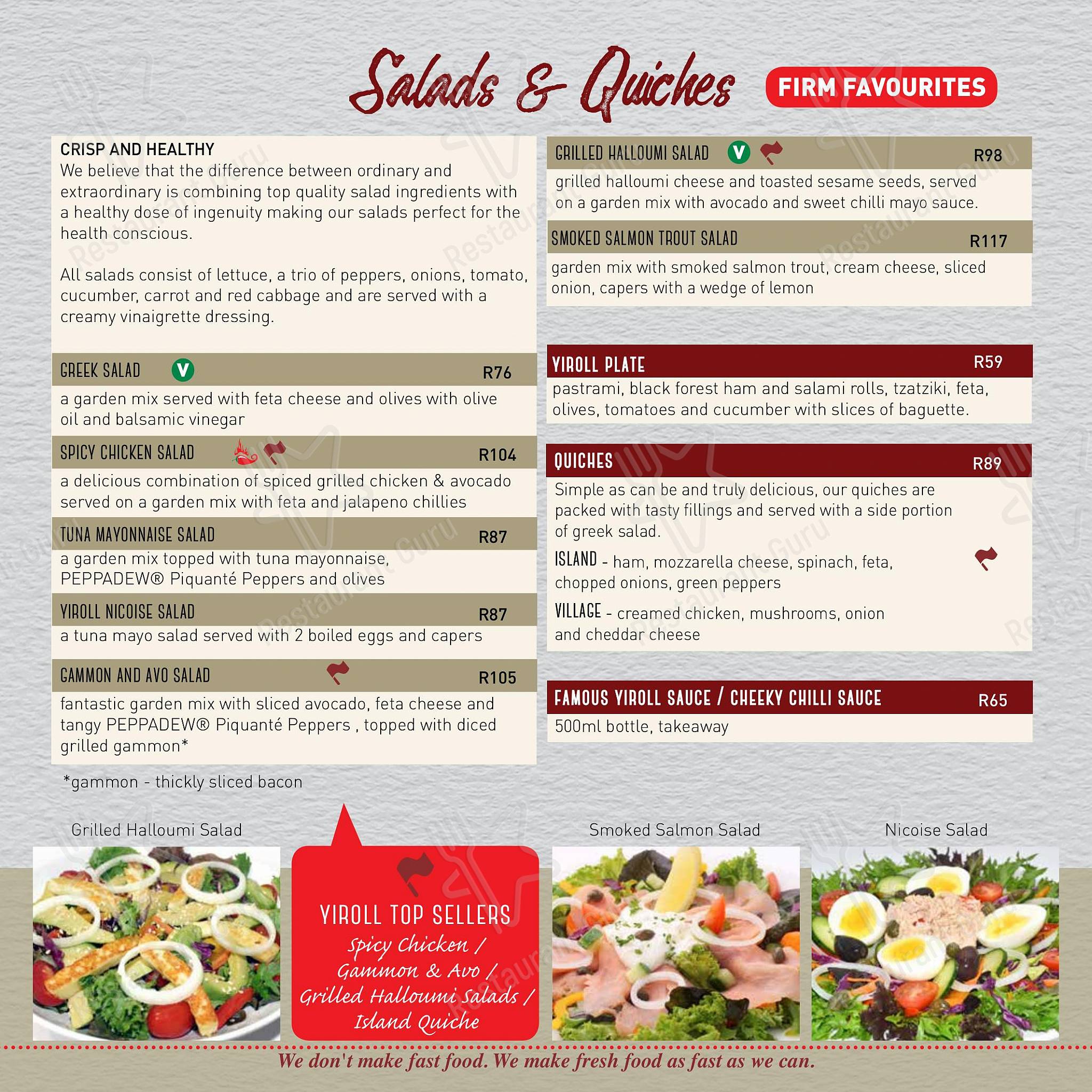 Menu at Yiroll Caffe'bake cafe, Durban