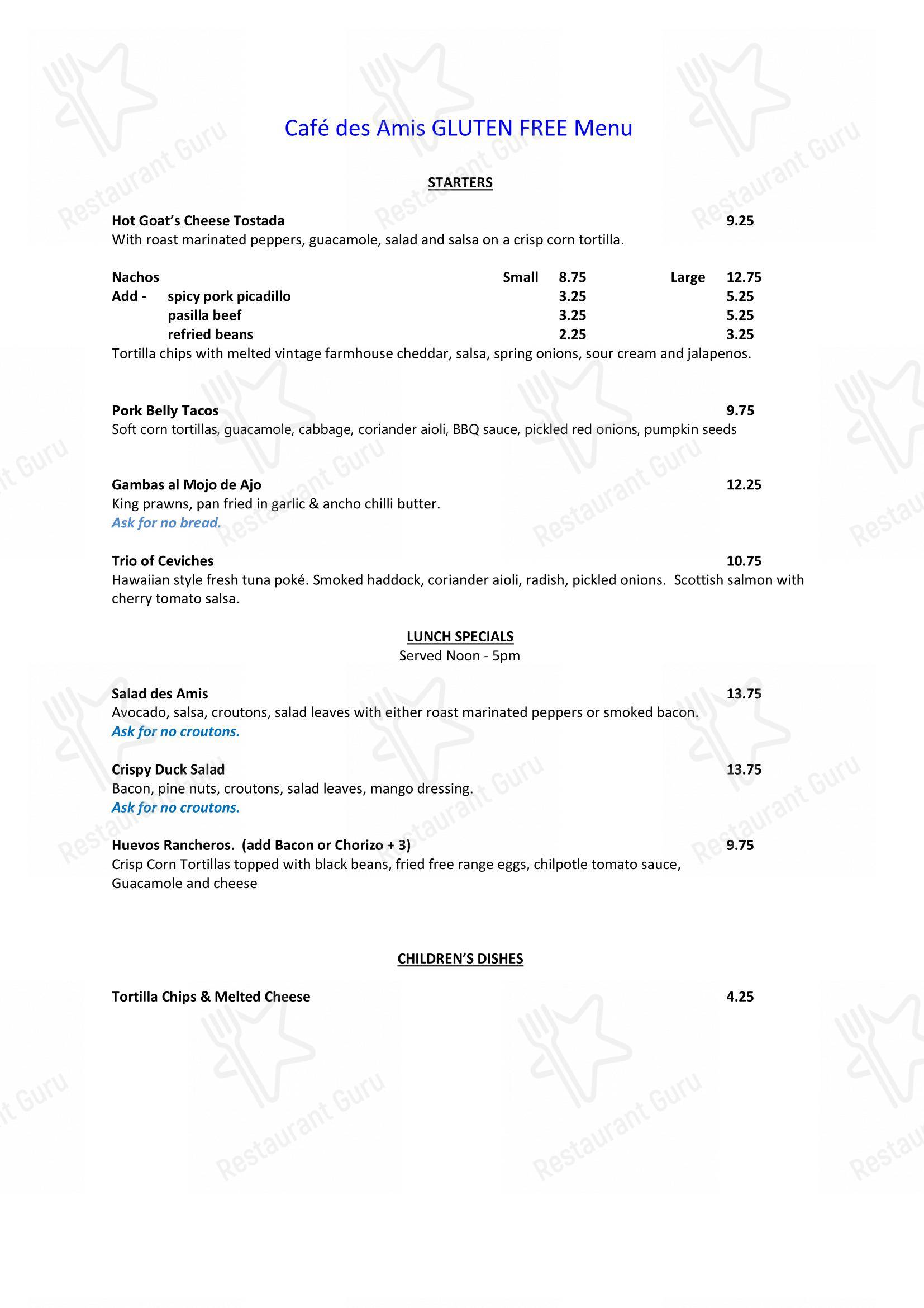 Menu at Café des Amis restaurant, Canterbury