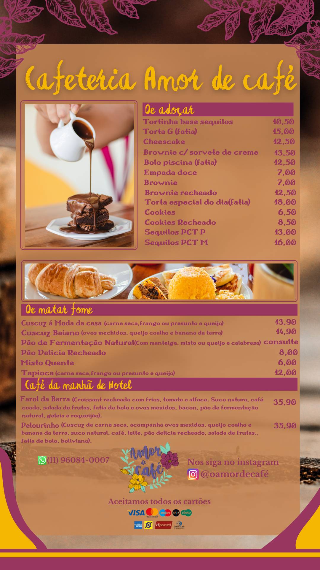Menu em Cafeteria Amor de café, Salvador