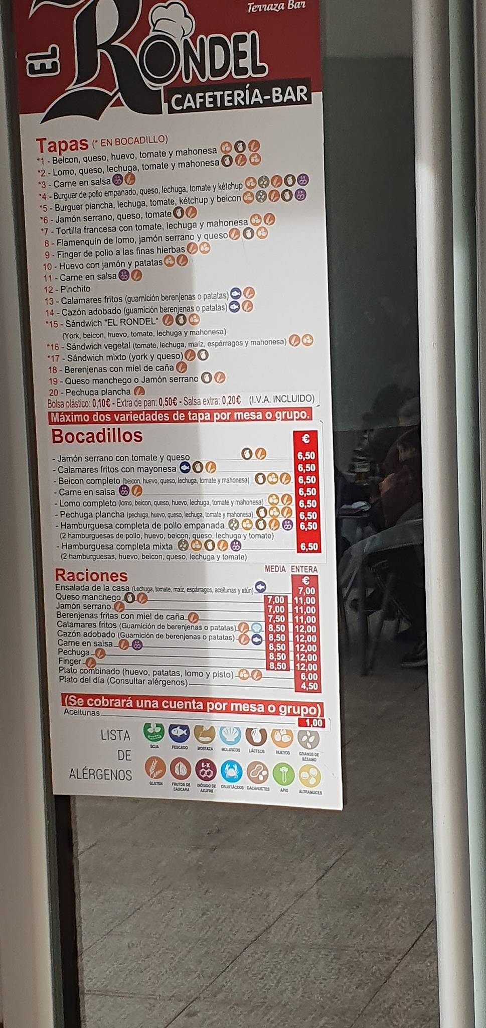 Menu at Cafeteria Bar El Rondel, Granada