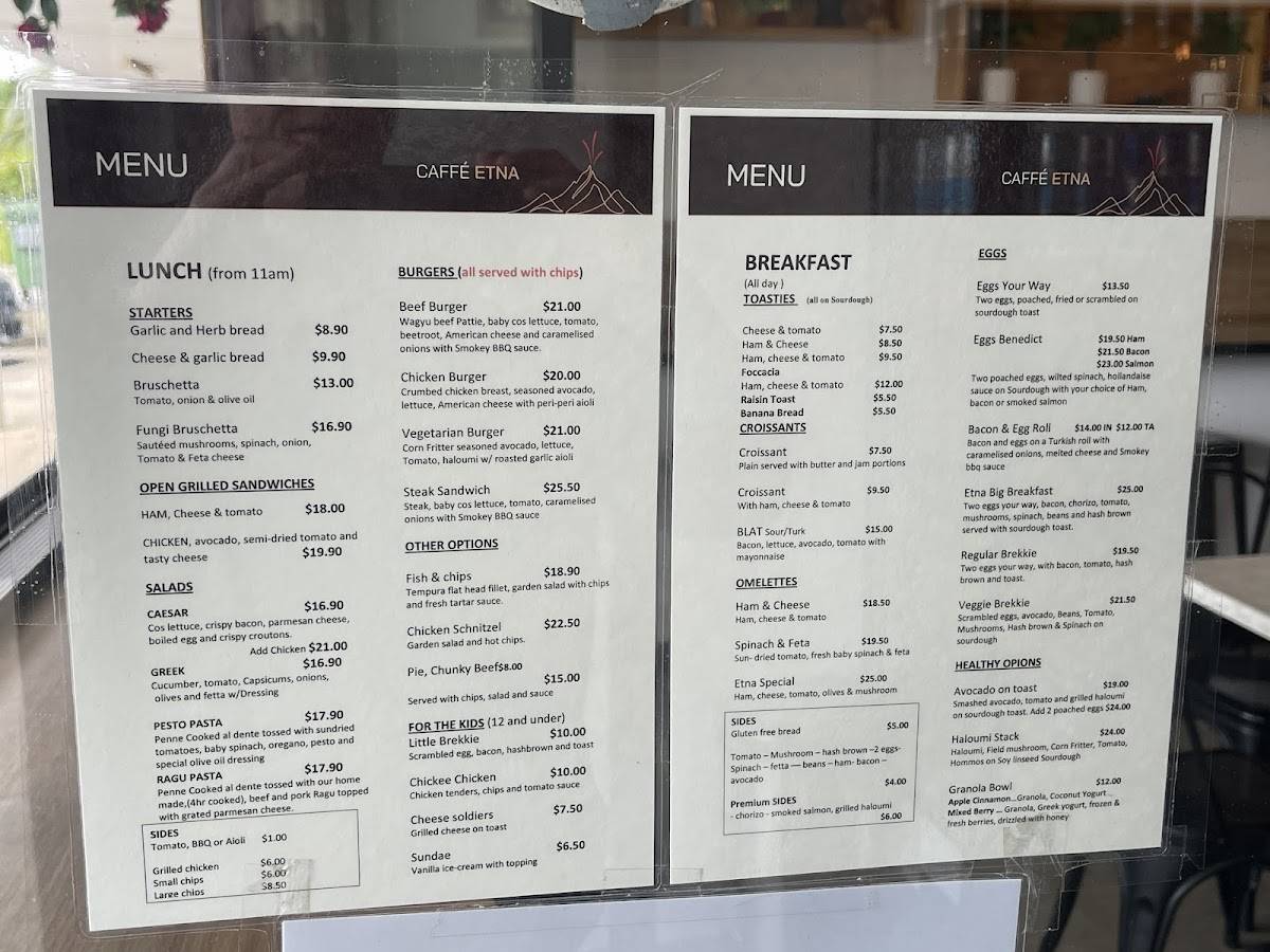 Menu at Caffe Etna cafe, Horsley Park