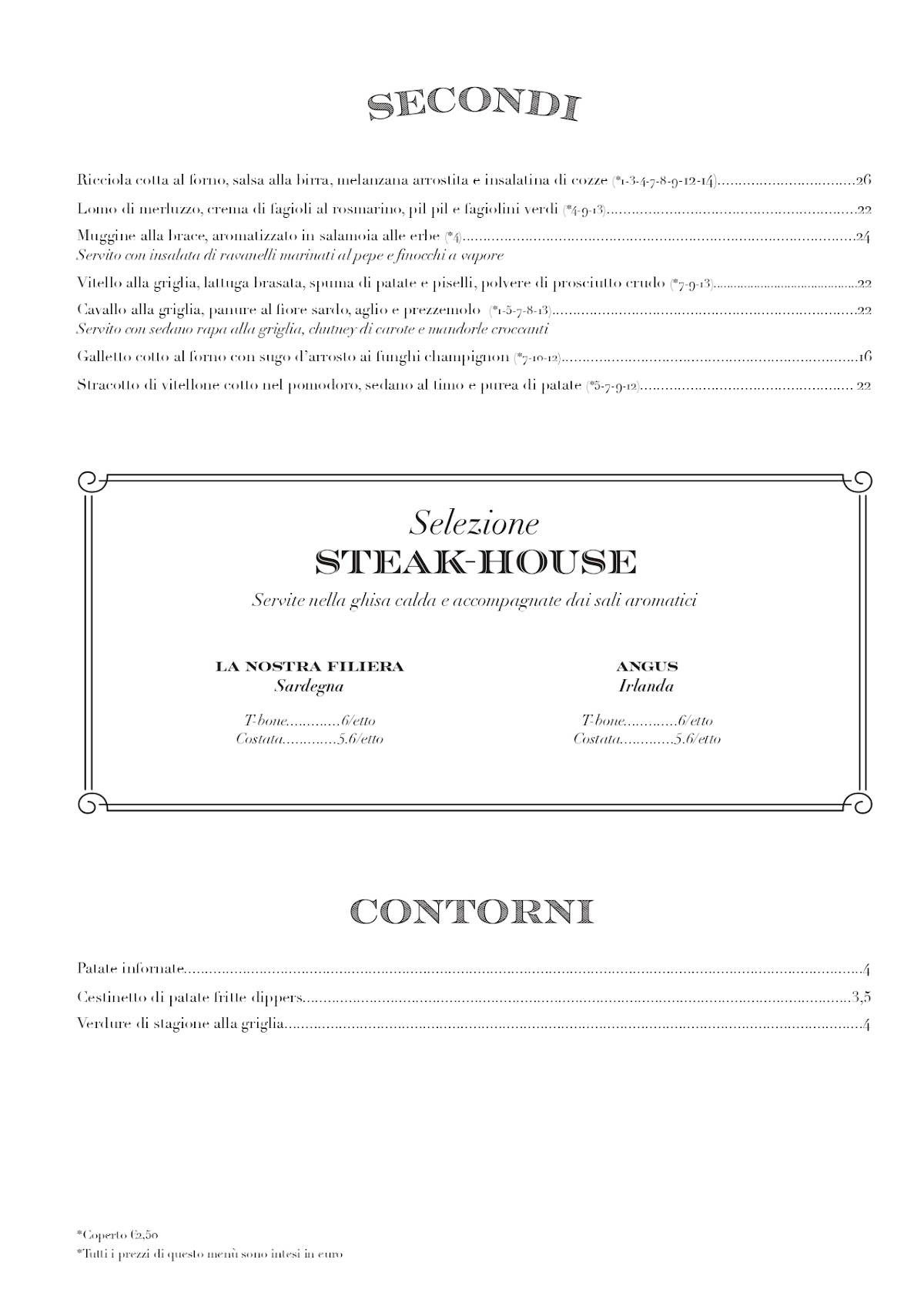 Menu da Grotta Marcello Cagliari steakhouse, Cagliari