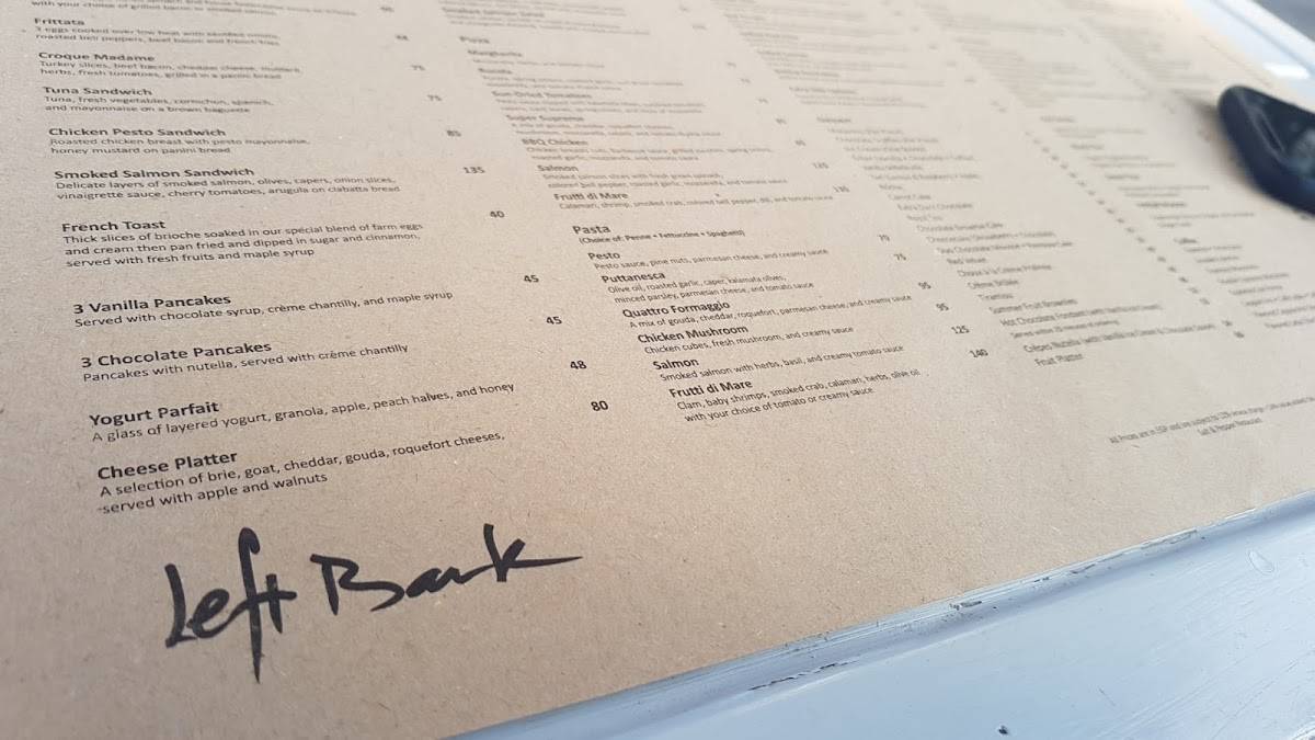 Speisekarte von Left Bank restaurant, Kairo