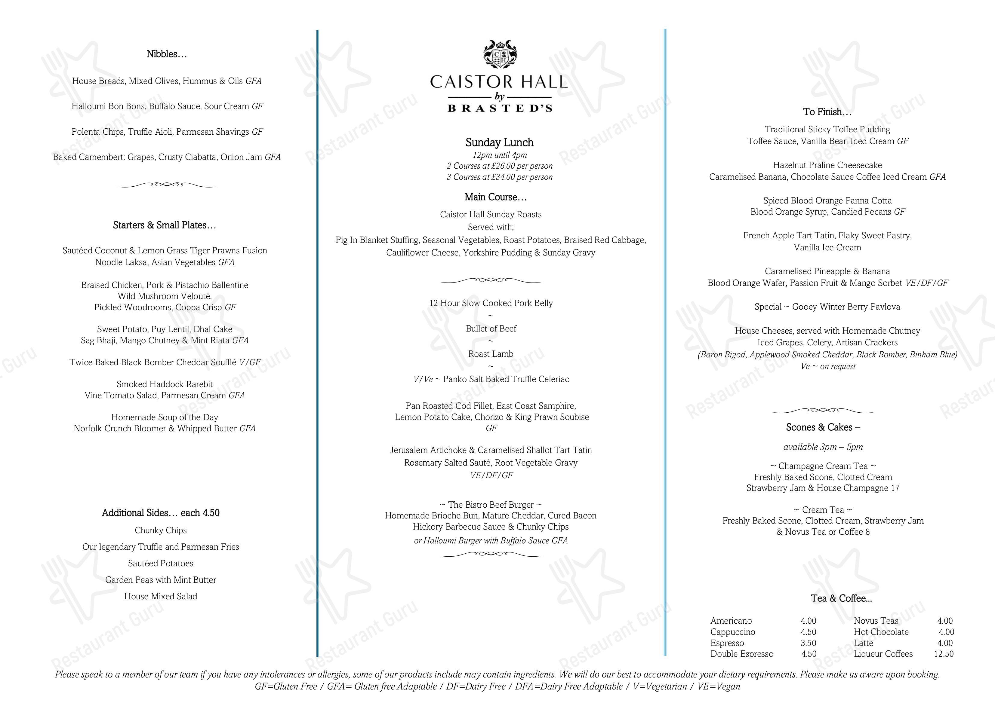 Menu at Caistor Hall restaurant, Norwich