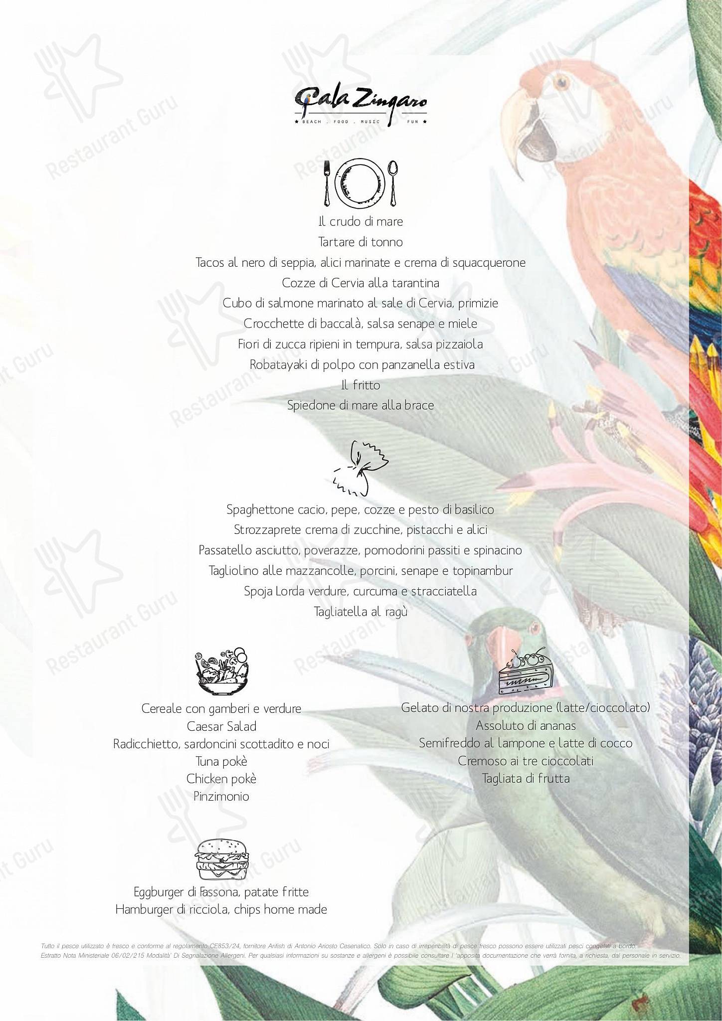 Menu da Cala Zingaro ristorante, Milano Marittima