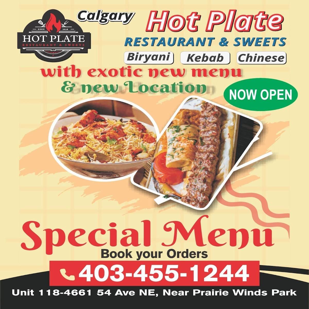 Menu at Calgary Hot Plate Restaurant and sweets, Calgary