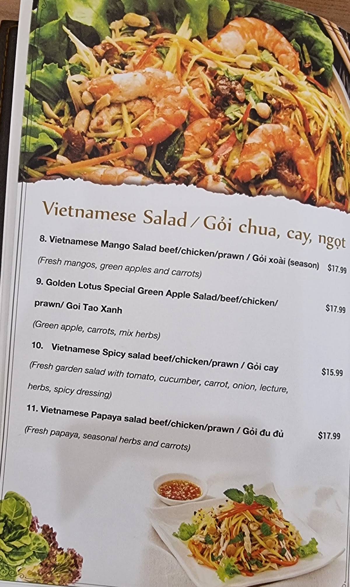 Menu at Golden Lotus restaurant, Campbelltown