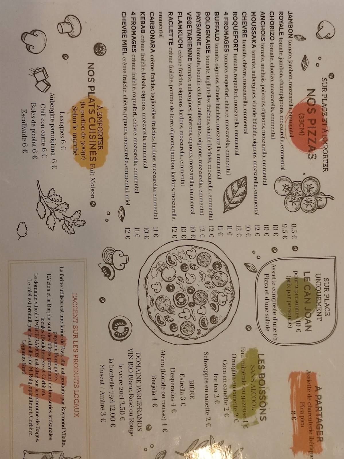Menu au Can joan restaurant, Corbère-les-Cabanes
