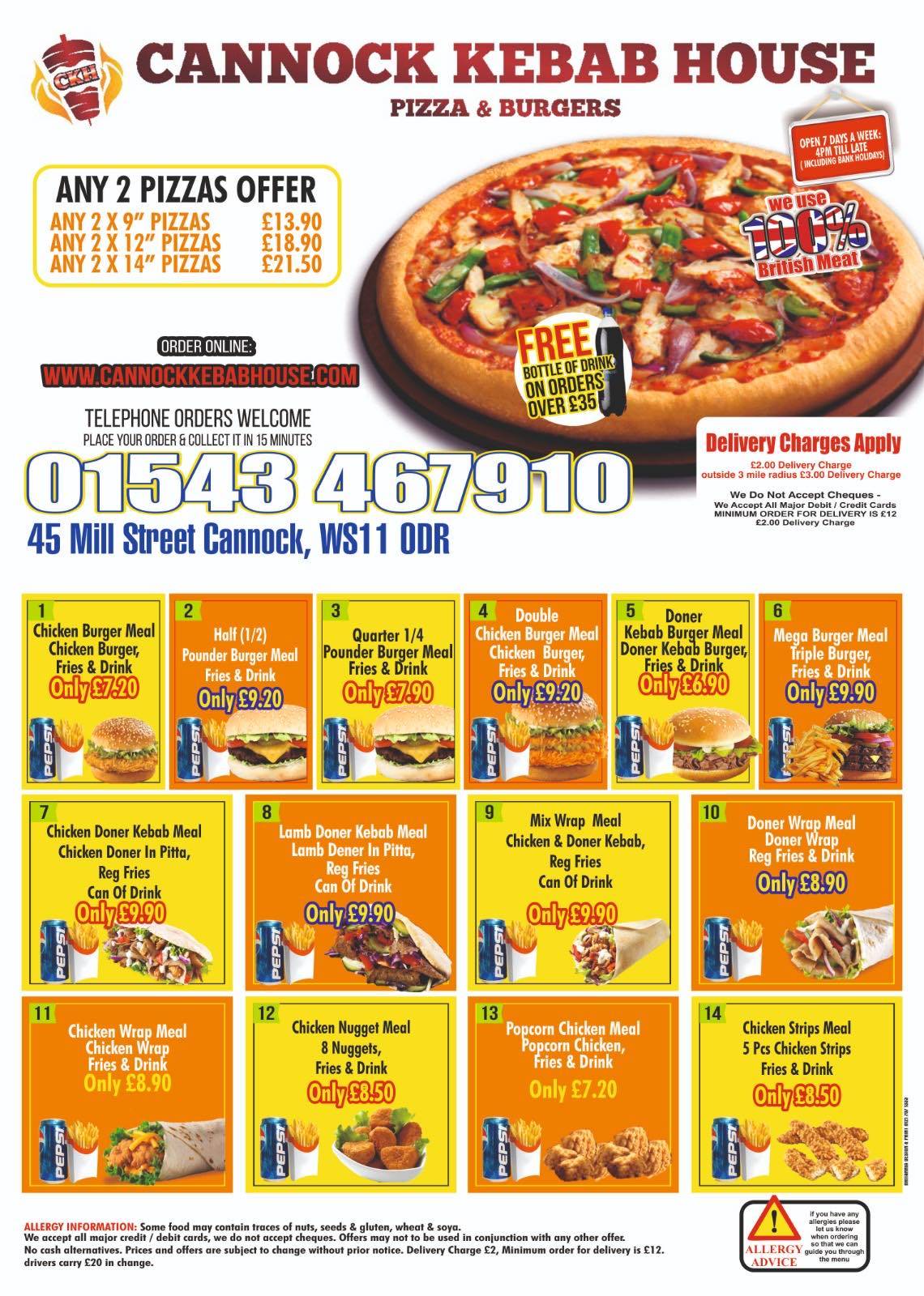Menu at Cannock Kebab House fast food, Cannock