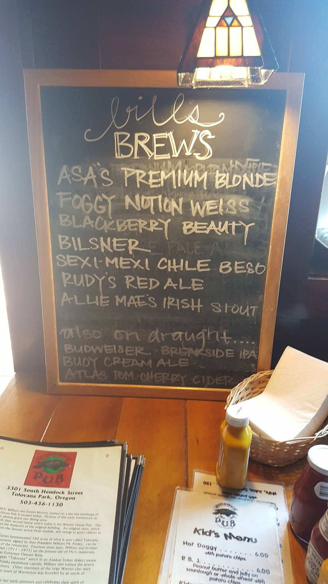 Menu at Warren House Pub, Cannon Beach