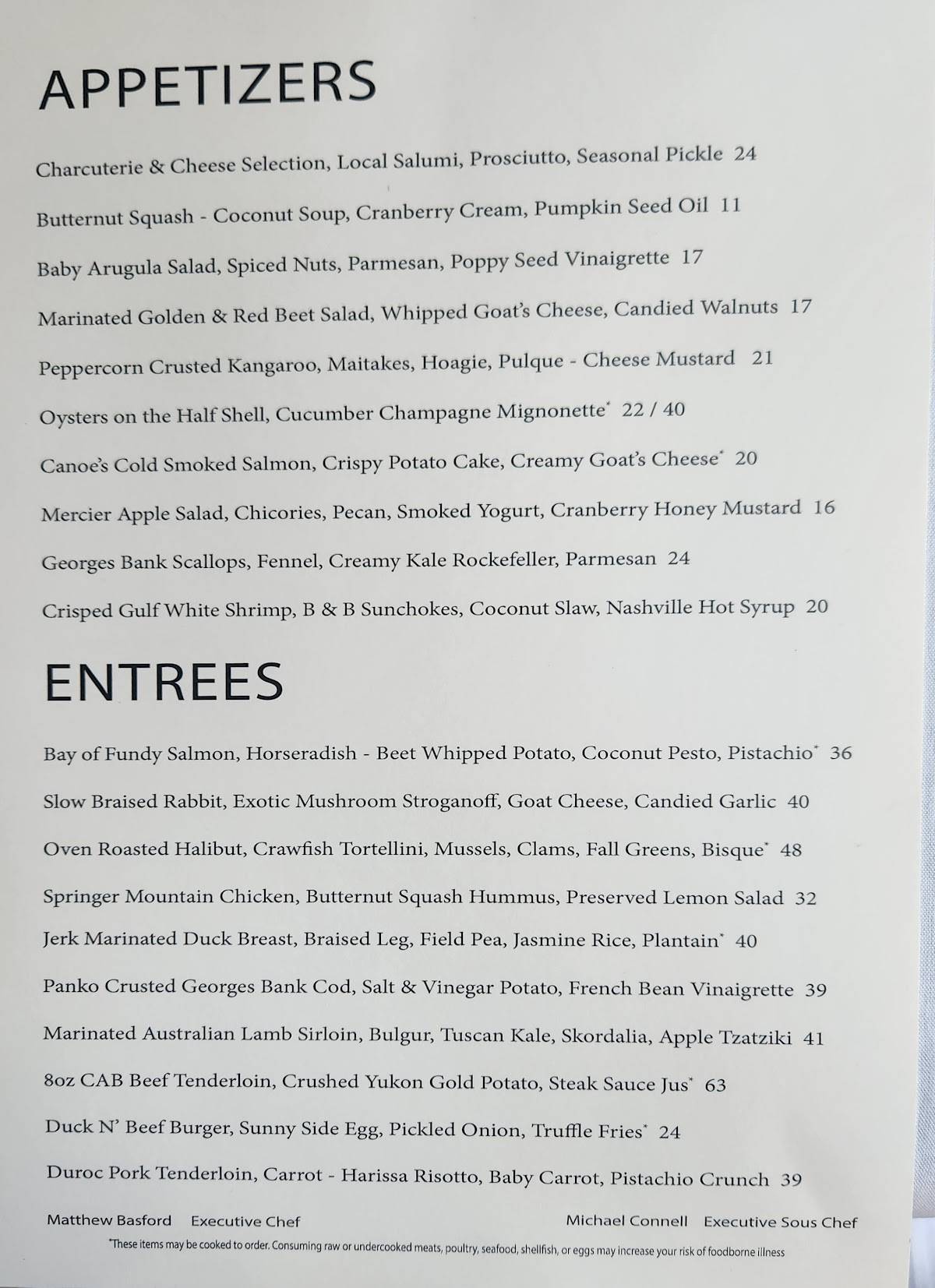 Menu at Canoe restaurant, Atlanta, Paces Ferry Rd SE