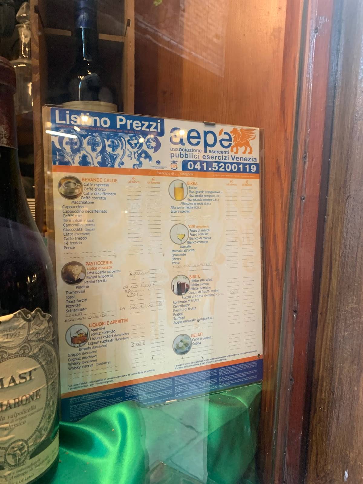 Menu at Cantina Do Mori pub & bar, Venice