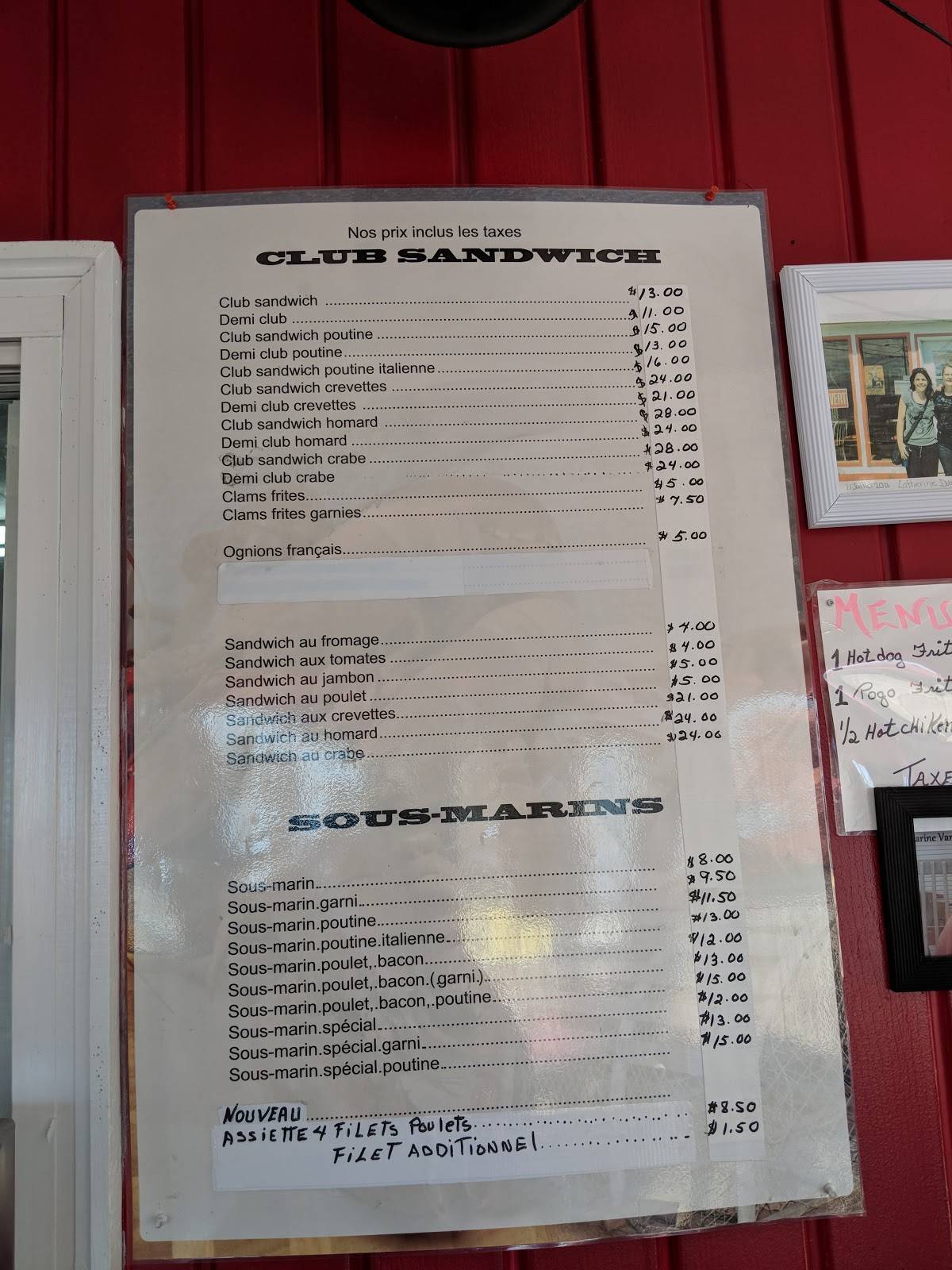 Menu au Cantine Ste-Flavie restaurant, Mont-Joli