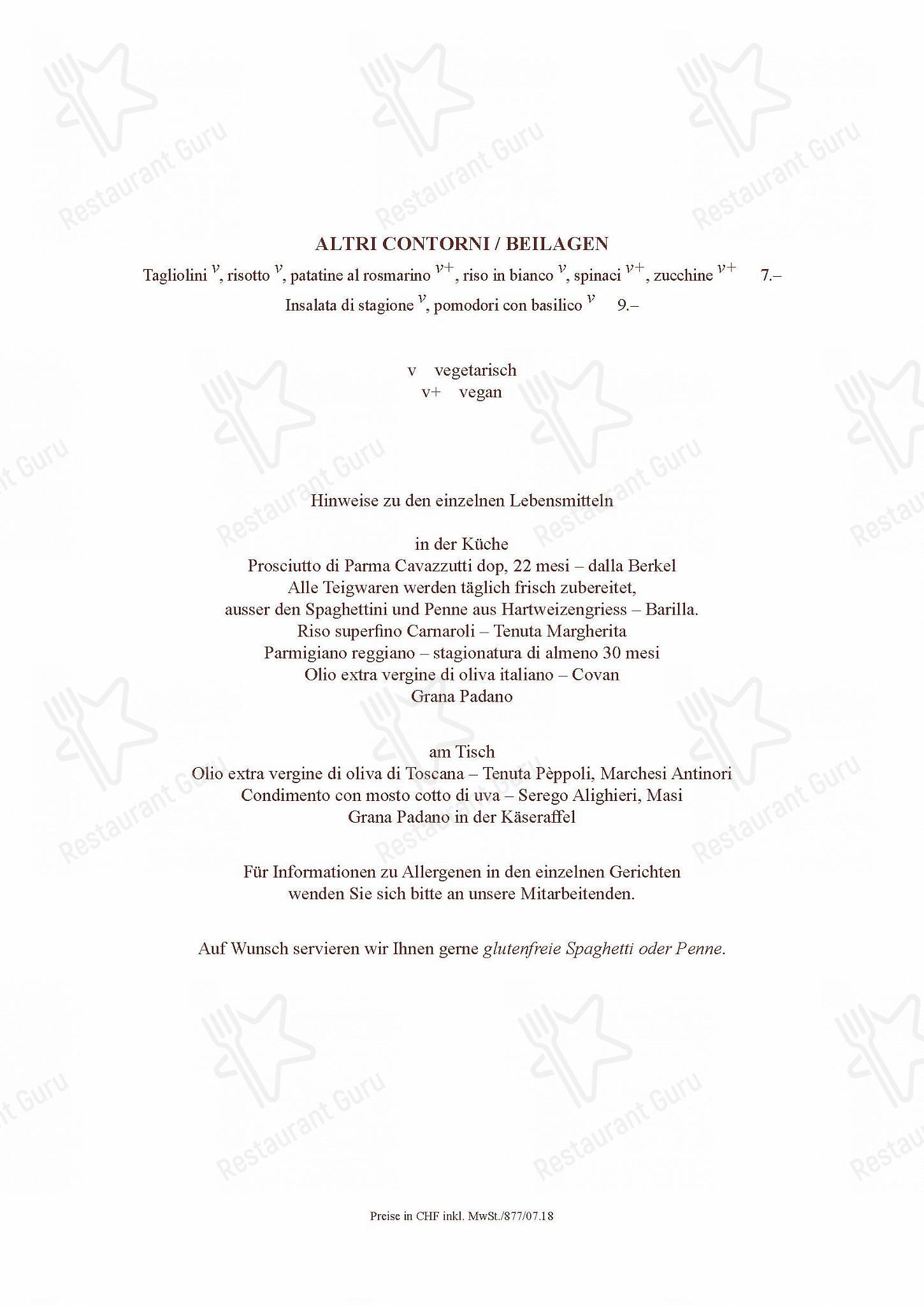 Menu da Cantinetta Antinori, Zurigo, Augustinergasse 25
