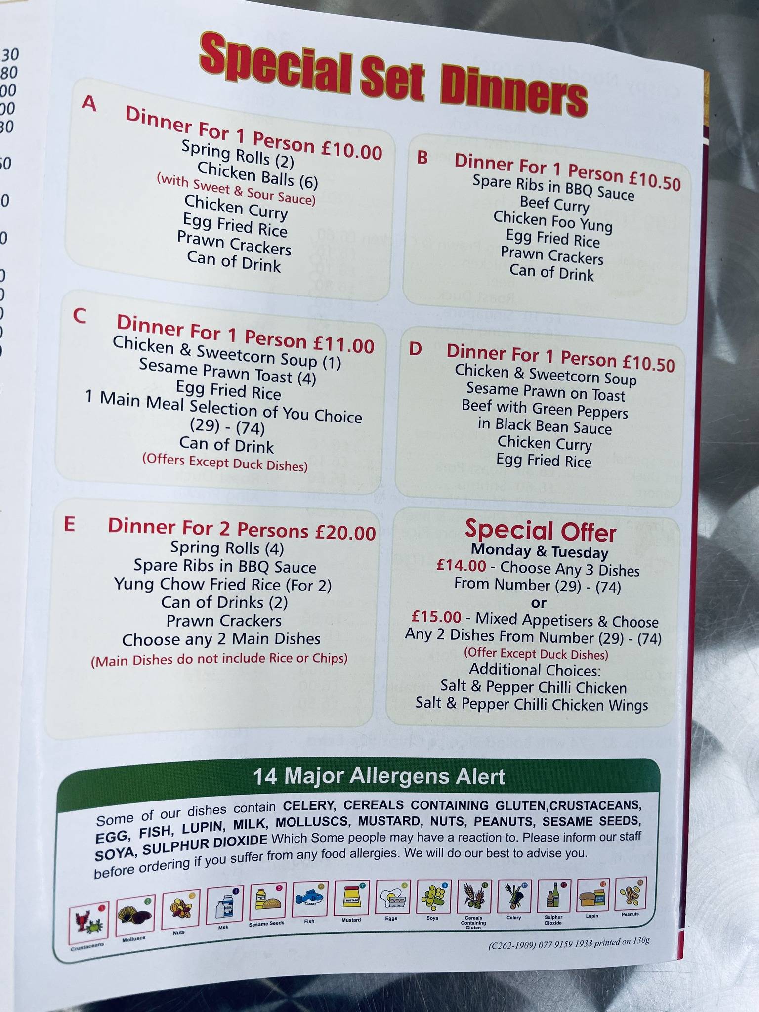 Menu at Canton Chef fast food, Hartlepool