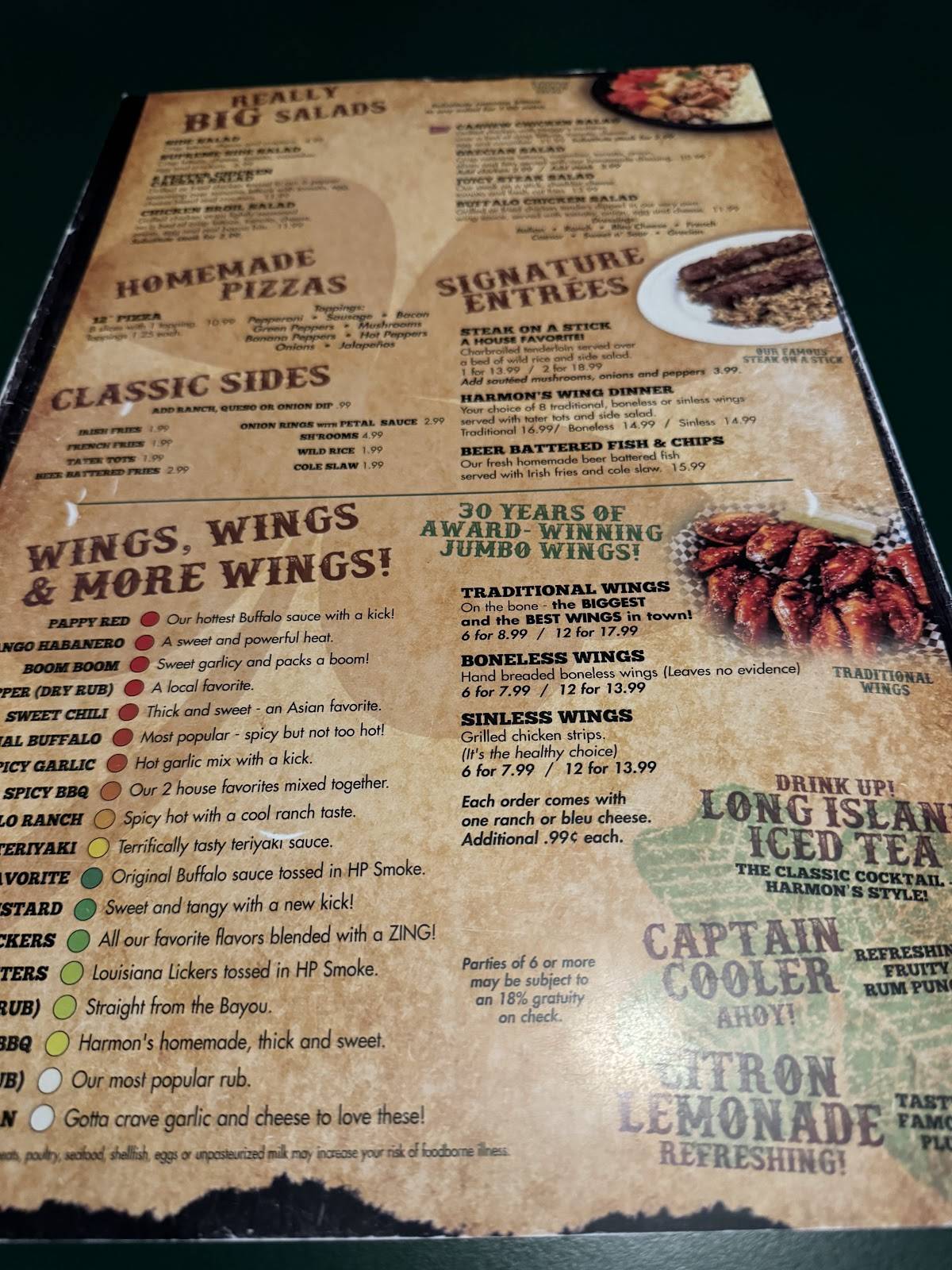 Menu at Harmon's Pub, Canton