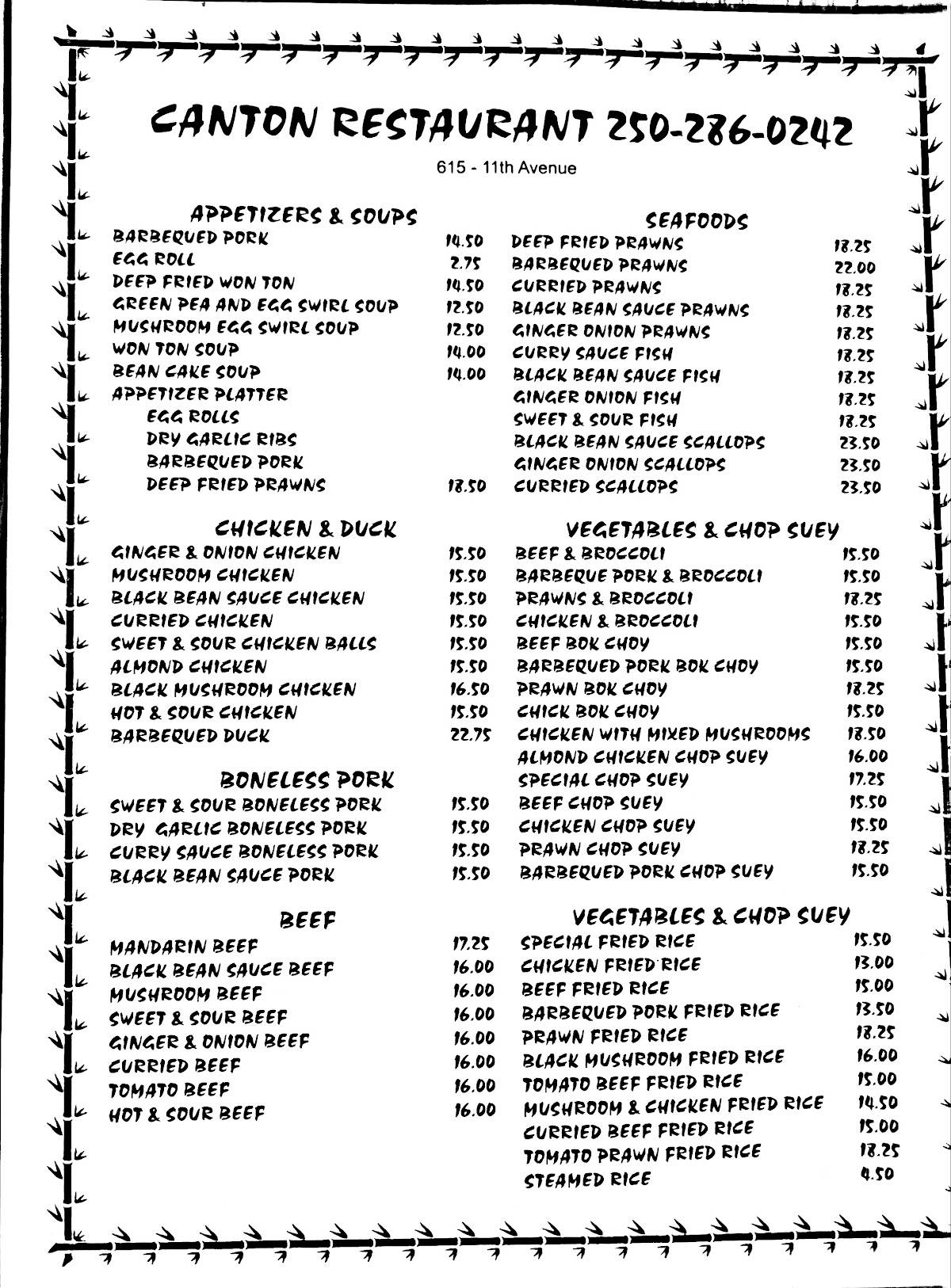 Menu at Canton Restaurant, Campbell River