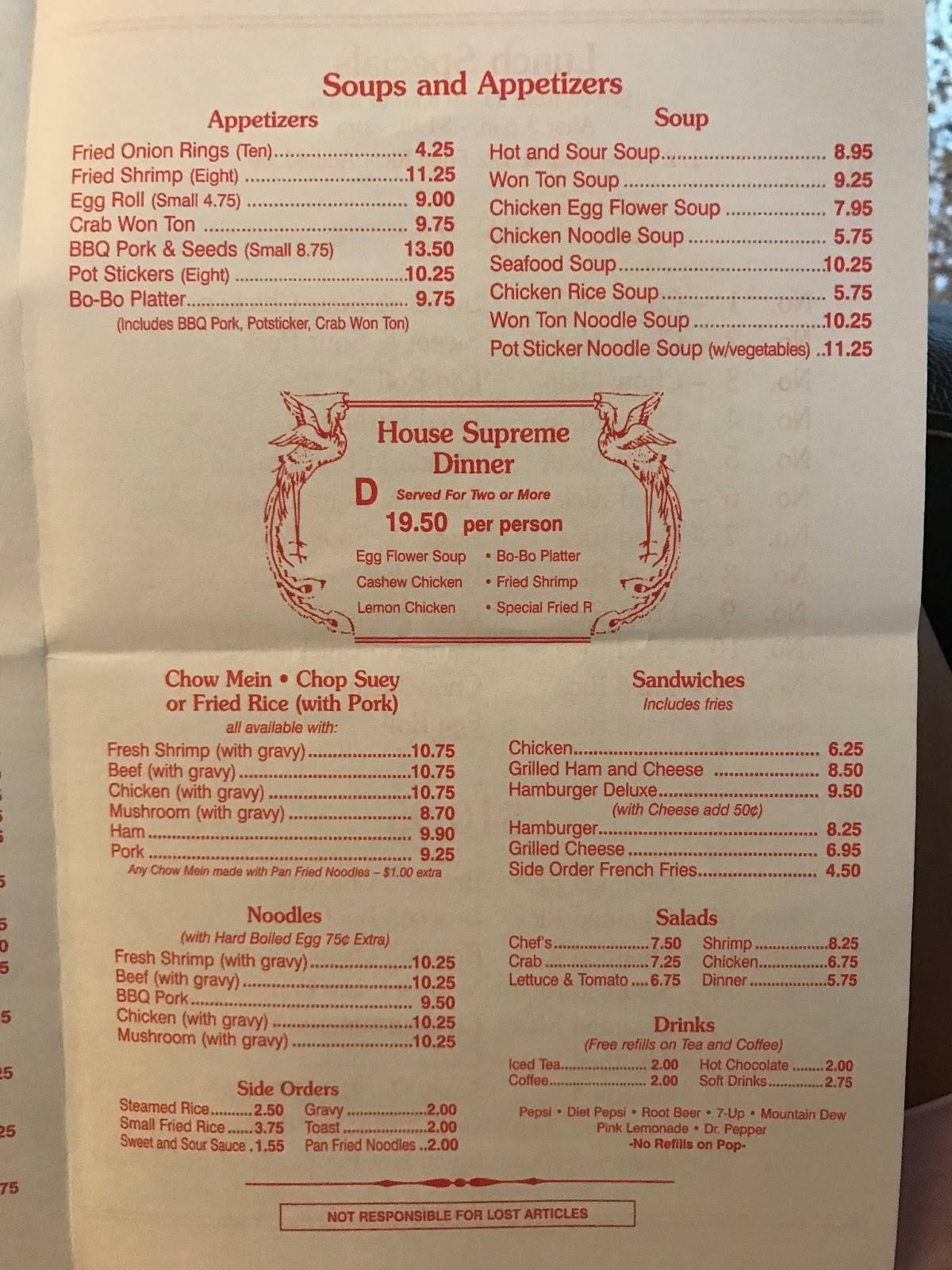 Menu at Canton Restaurant Idaho Falls