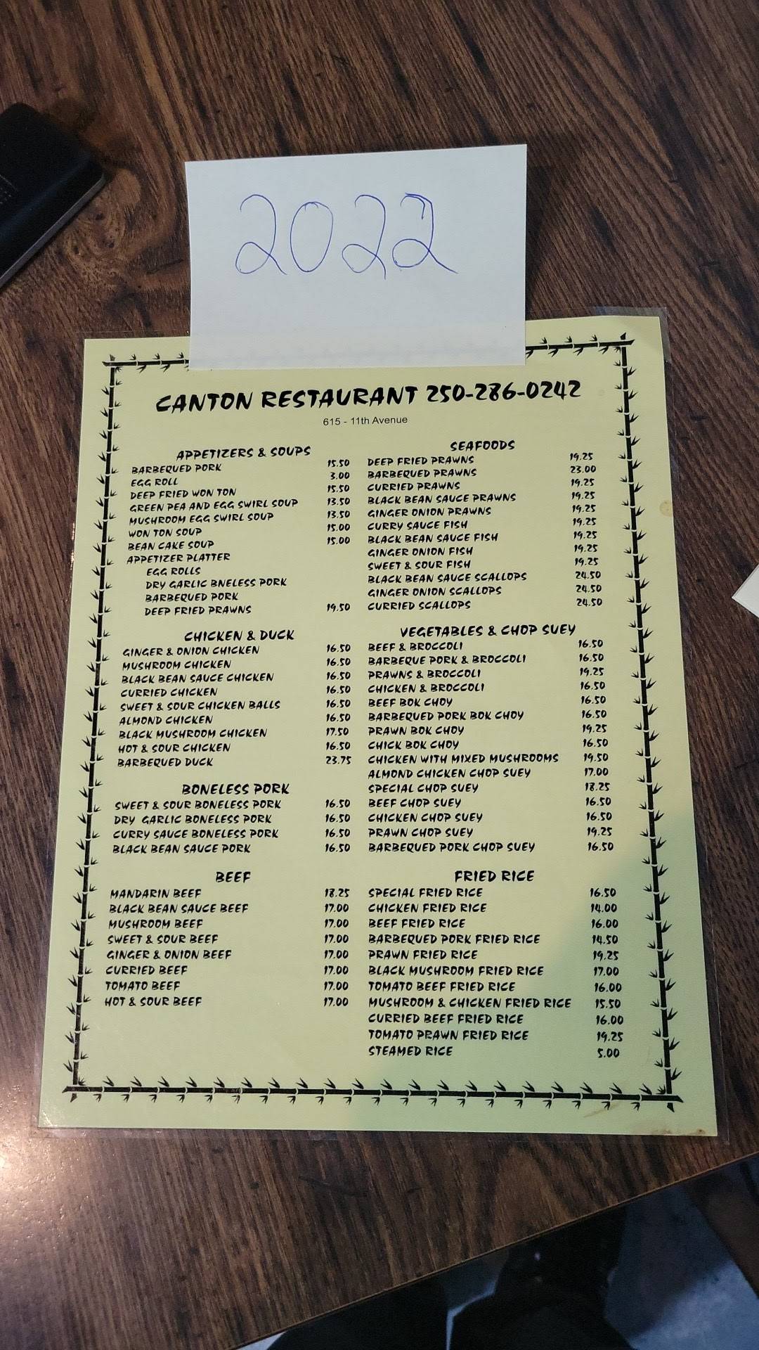 Menu at Canton Restaurant, Campbell River