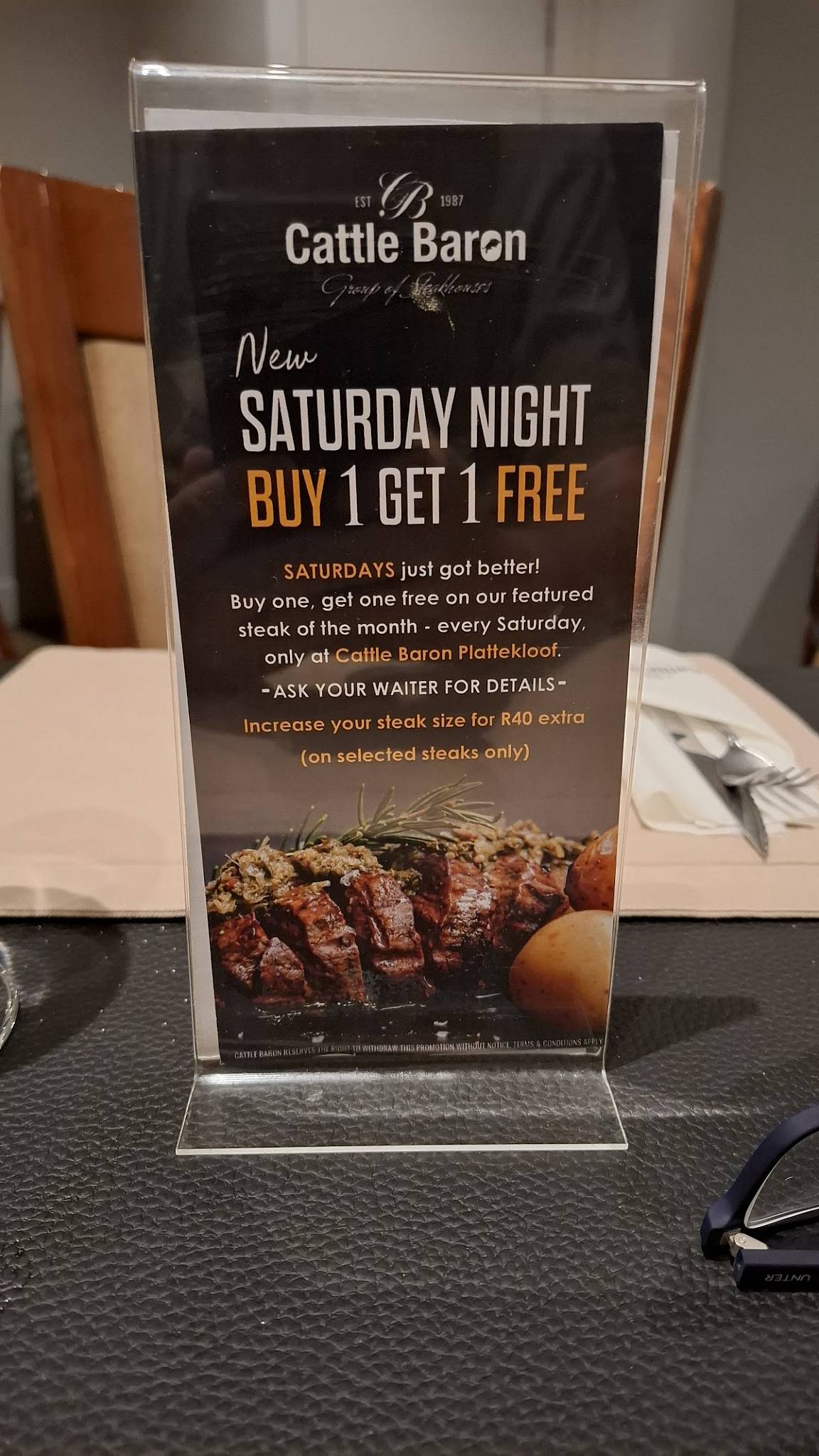 Menu at Cattle Baron Plattekloof, Cape Town, Shop 16
