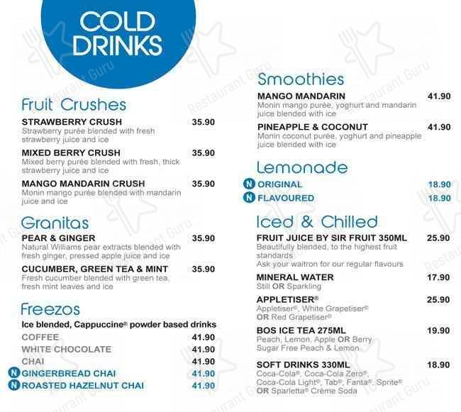 Menu at Dulce Cafe, Cape Town, CAPE TOWN INTERNATIONAL AIRPORT