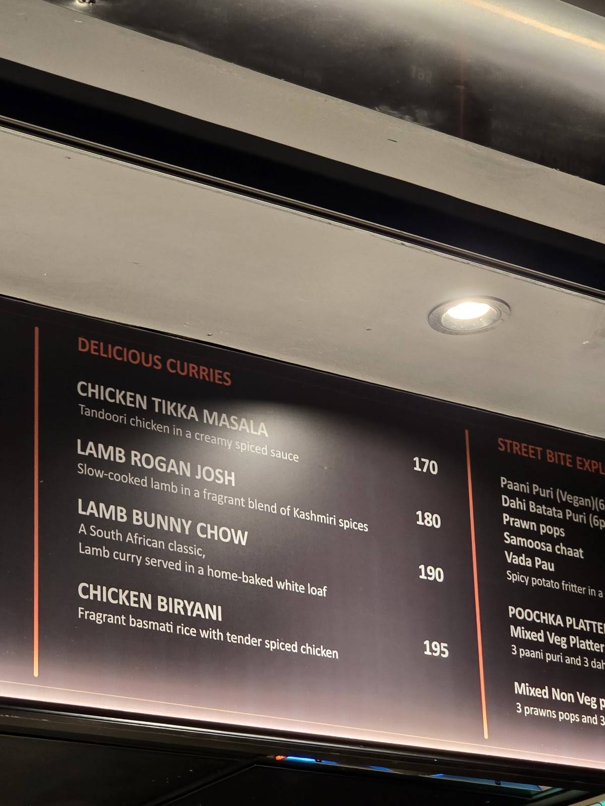 Menu at Kapoochka restaurant, Cape Town