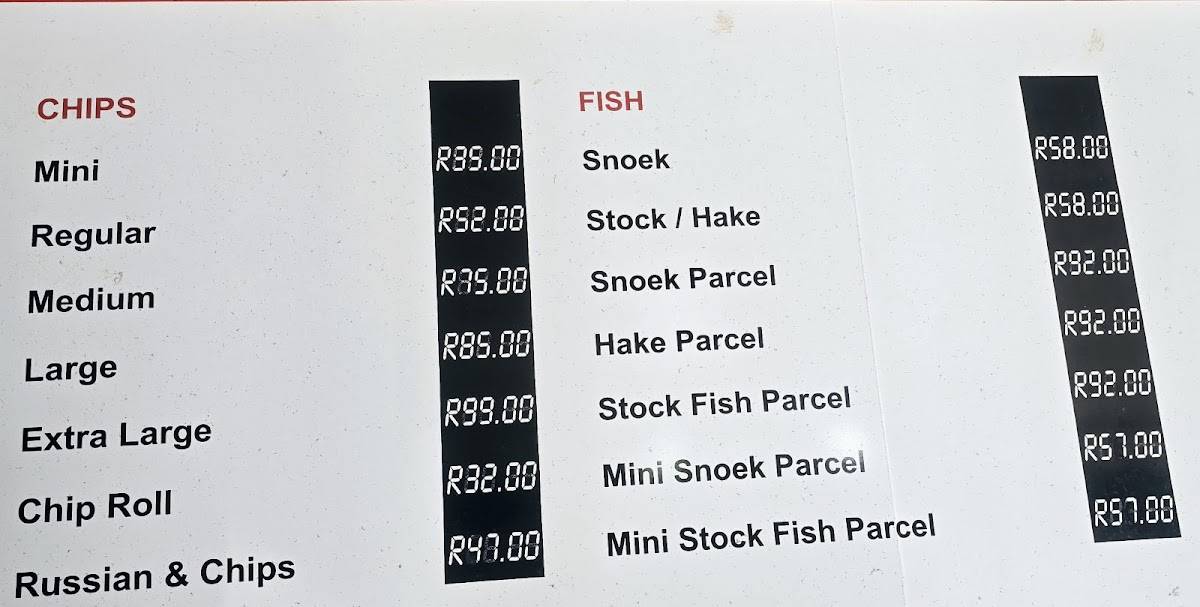 Menu at Ocean Fresh Fisheries Kraaifontein restaurant, Cape Town