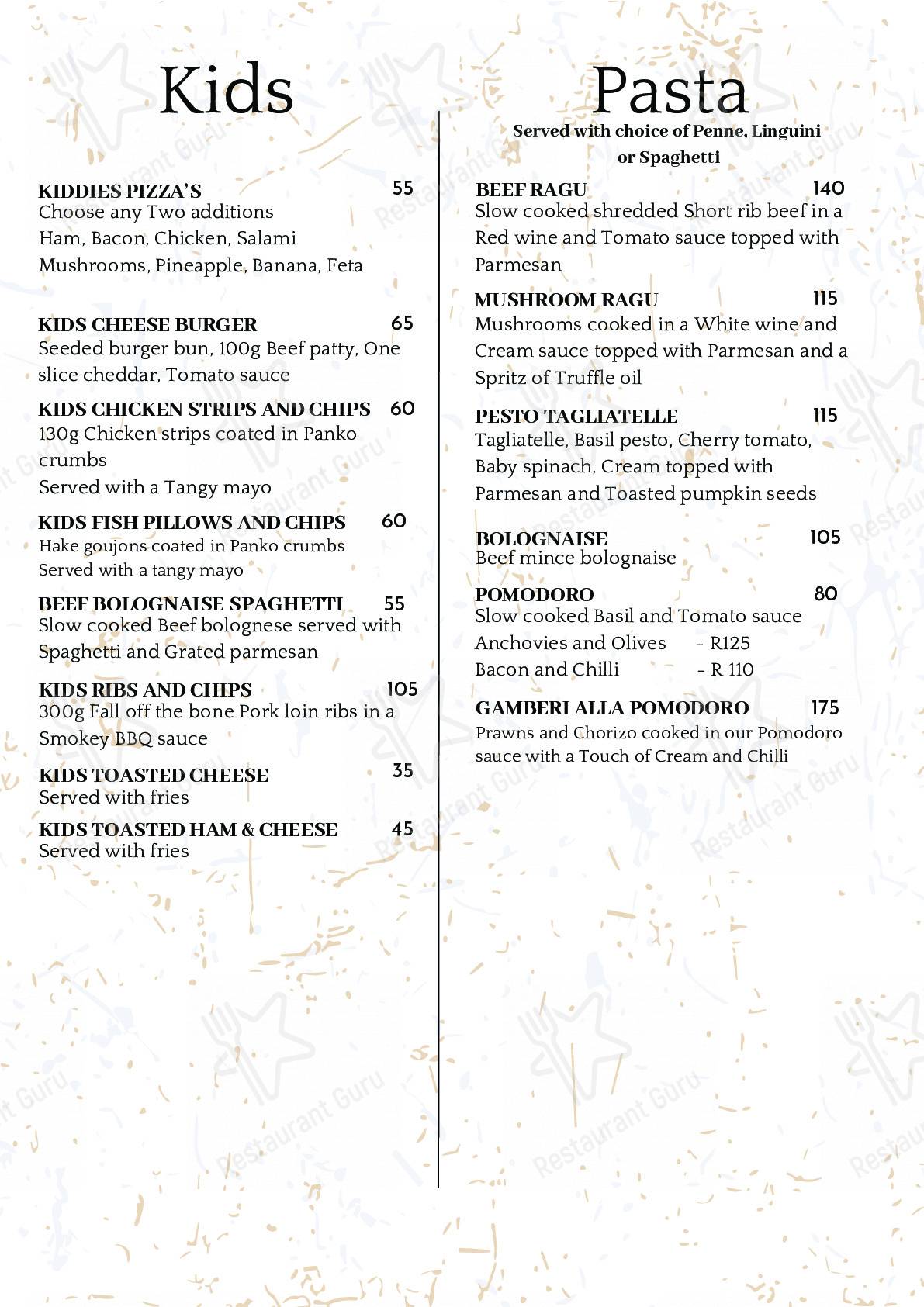 Menu at The Local Eatery at Kelderhof restaurant, Cape Town