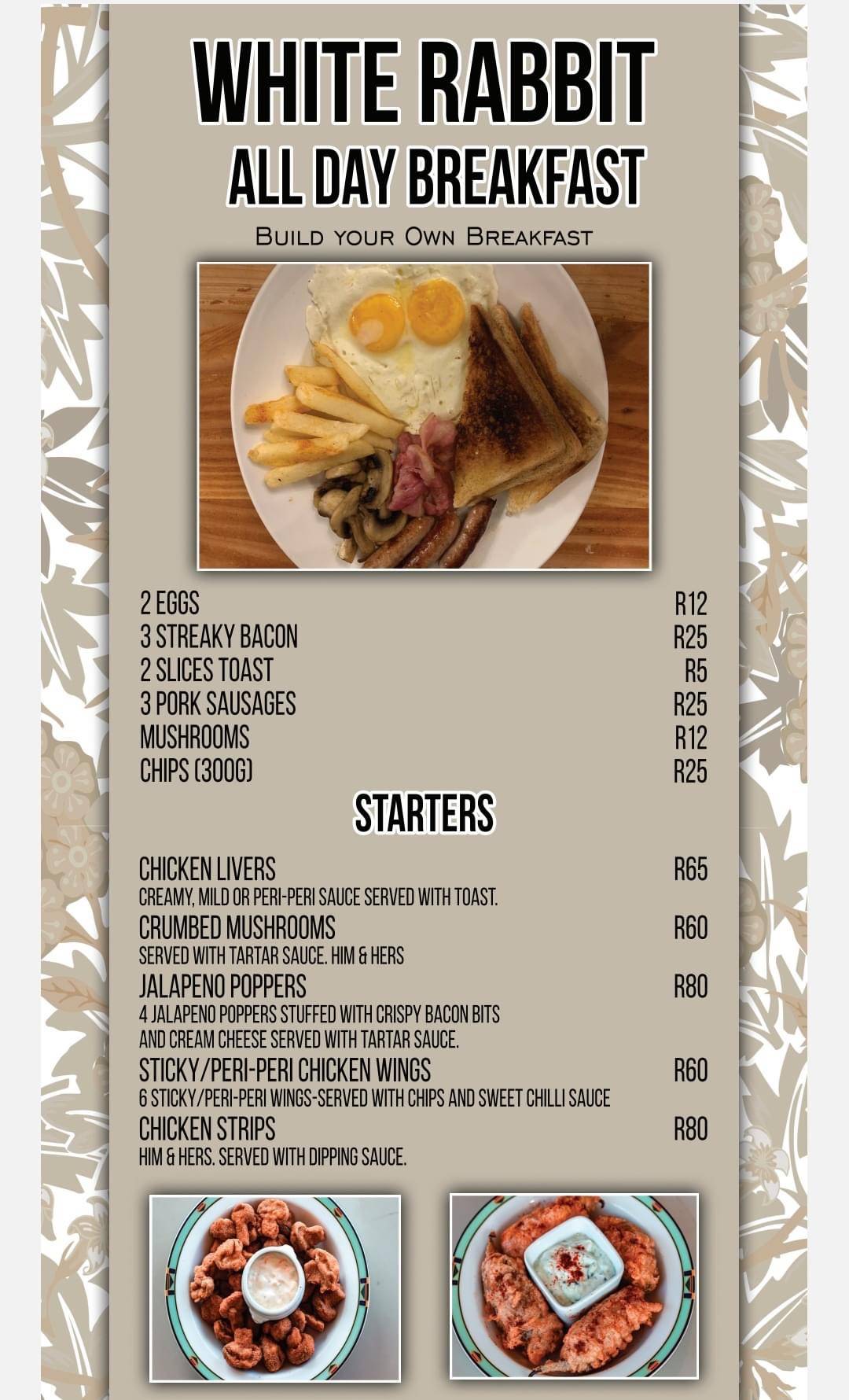 Menu at The White Rabbit restaurant, Hermanus, 19 Long St