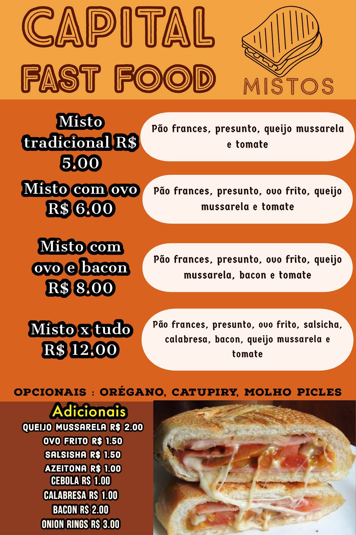 Menu em Capital fast food, Goiânia