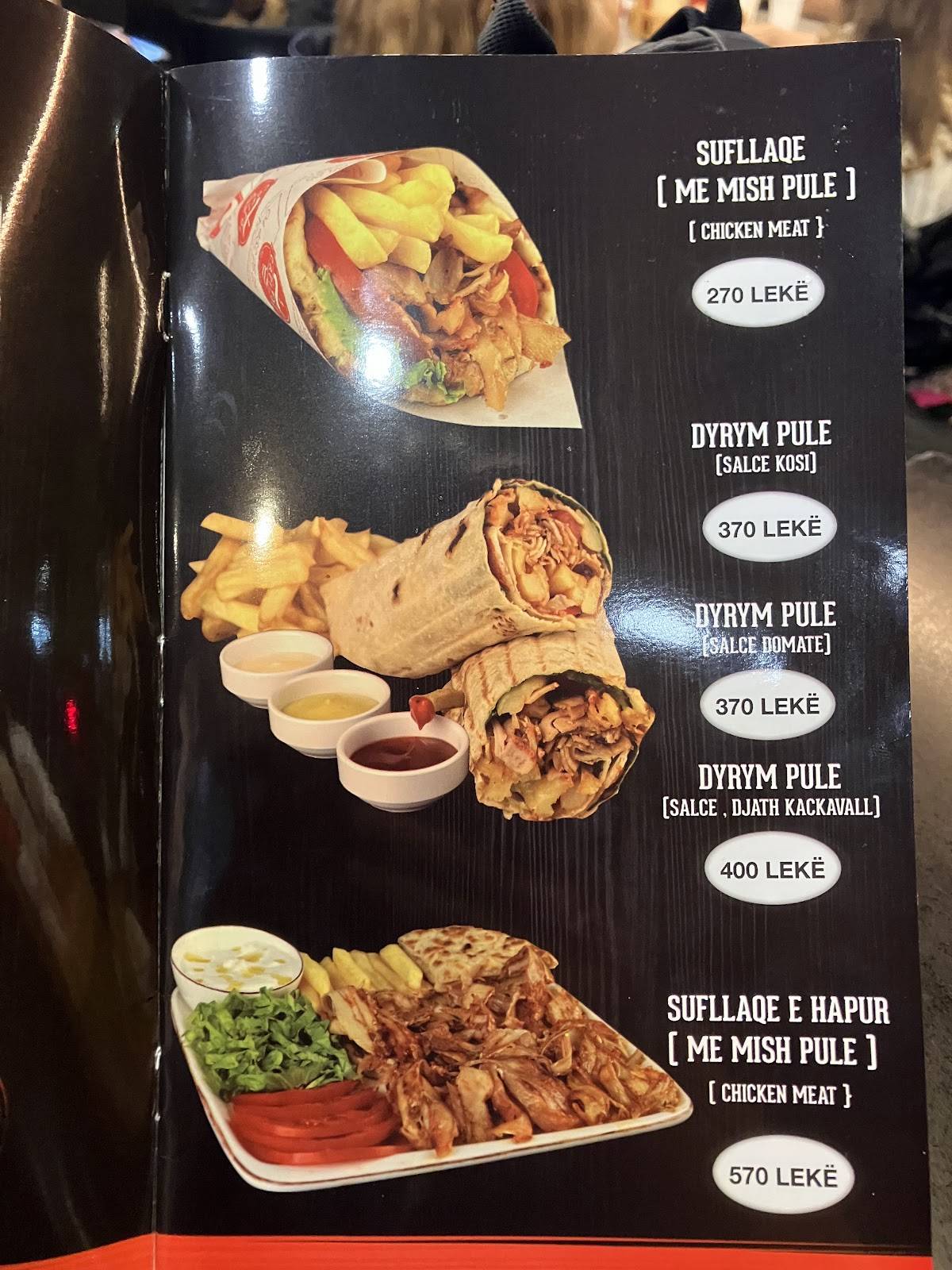 Menu at Capitol Meat & Chicken restaurant, Tirana, Kavaja St