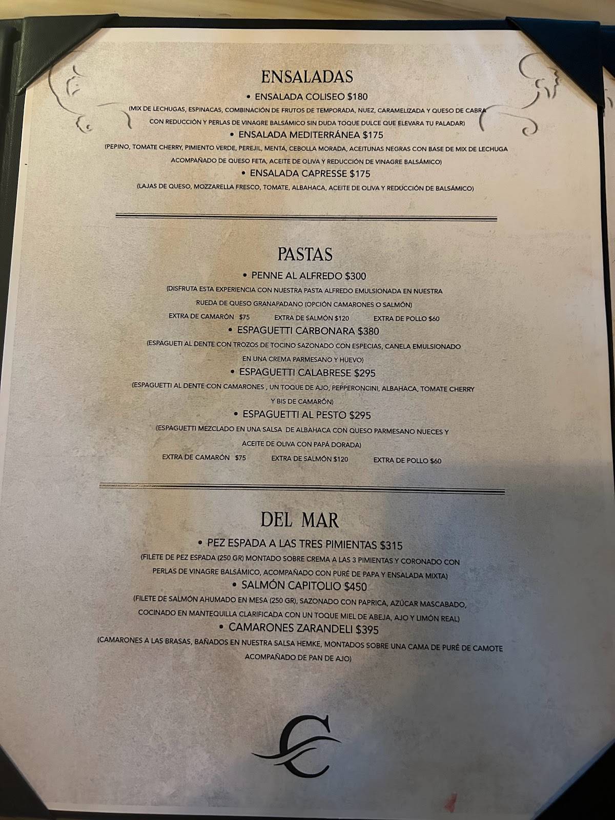 Menu at Capitolio STEAK HOUSE restaurant, Mazatlán