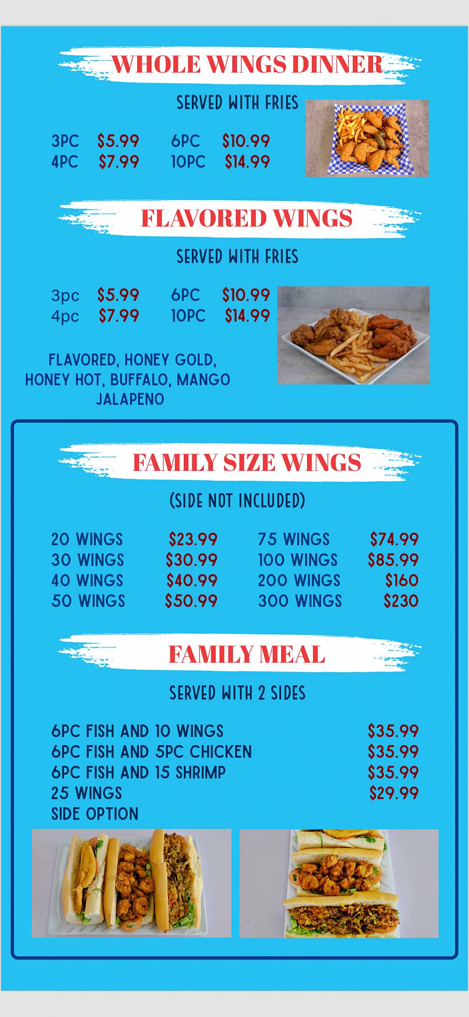 Menu at Captain Hook wings and shrimp restaurant, Baton Rouge