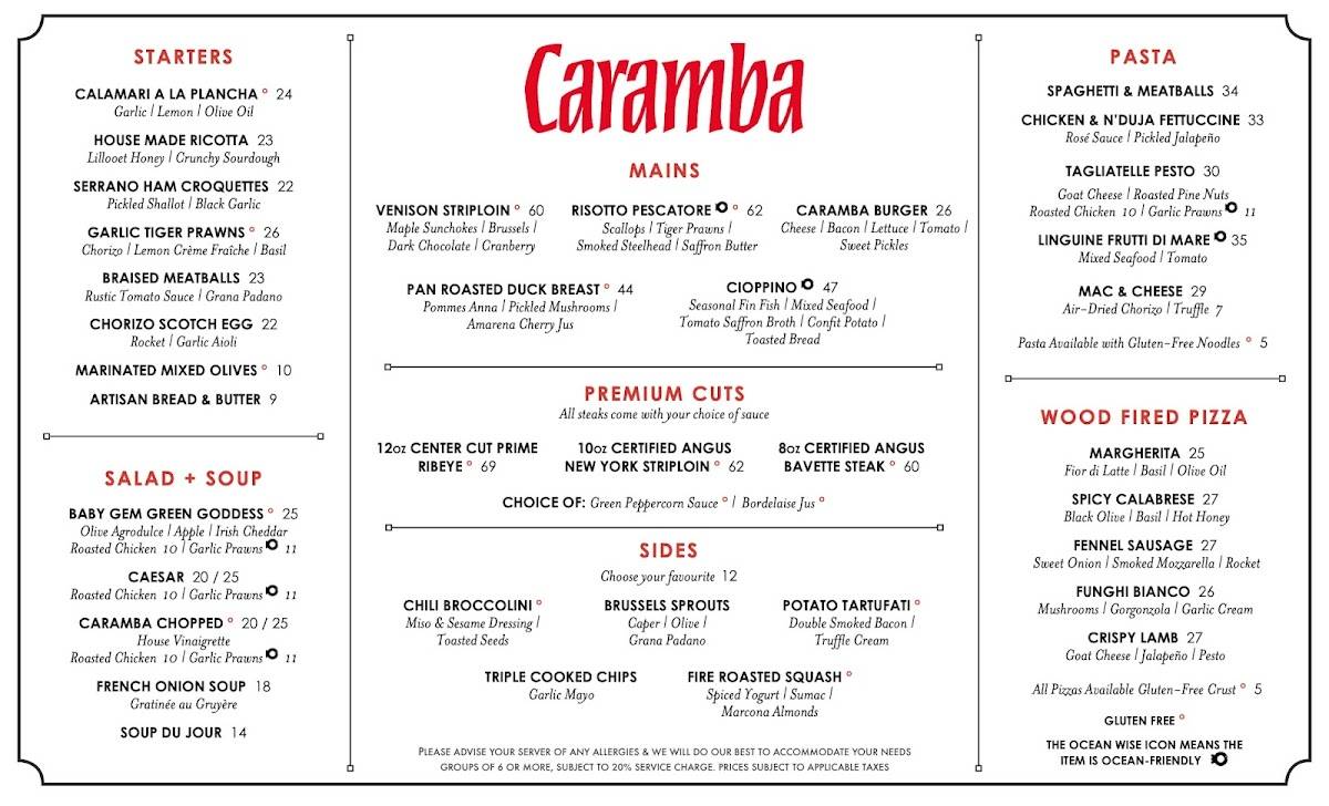 Menu at Caramba Restaurant, Whistler