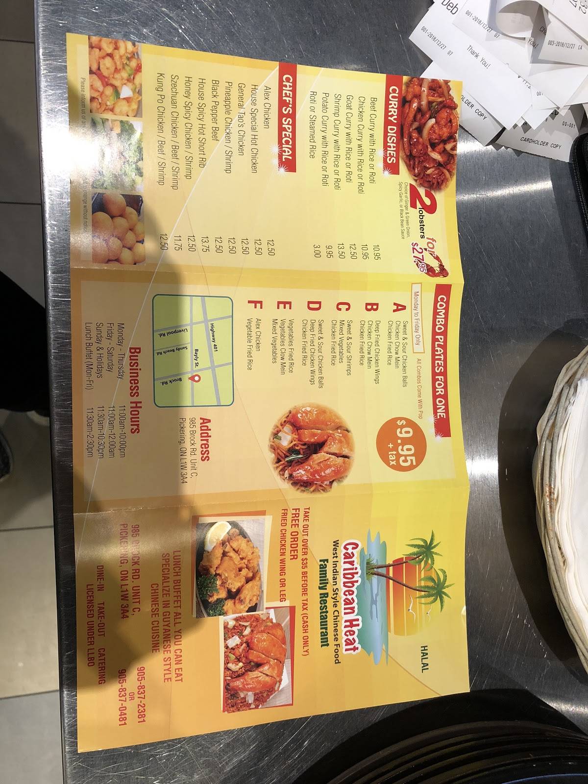 Menu at Caribbean Heat restaurant, Pickering