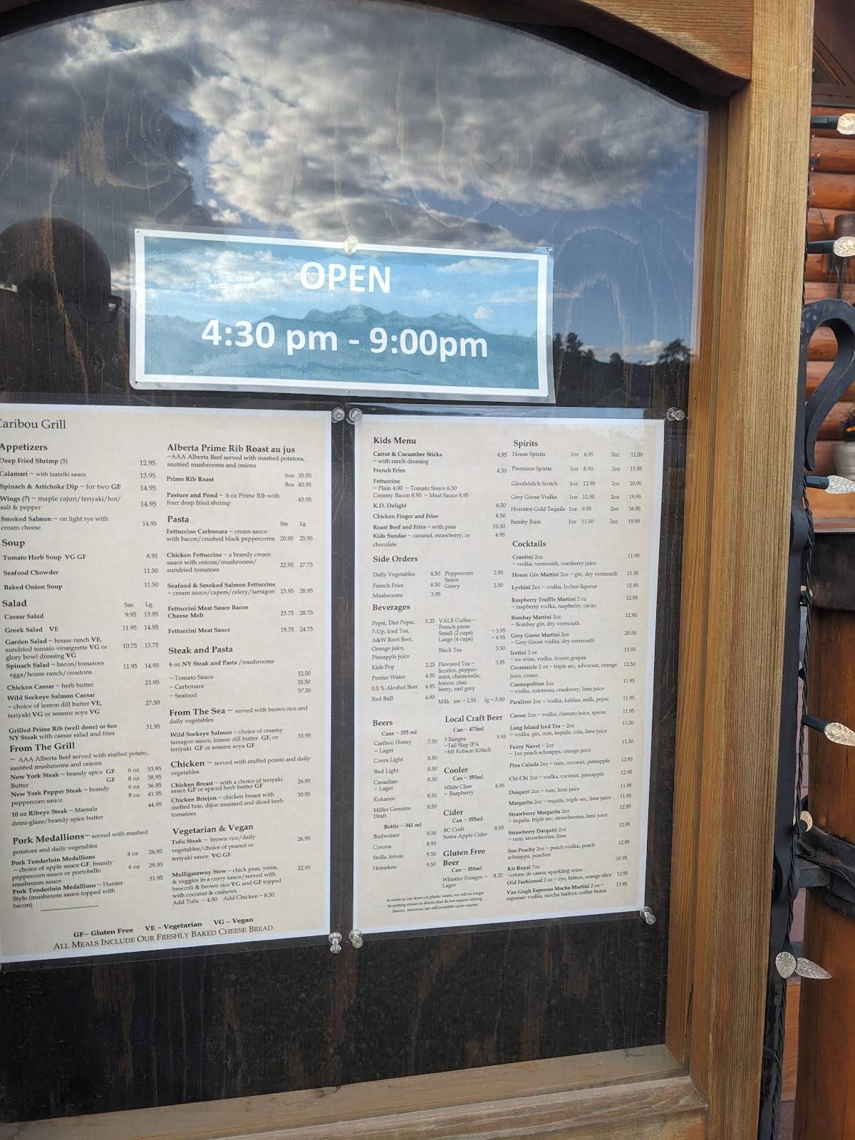 Menu at Caribou Grill pub & bar, Valemount