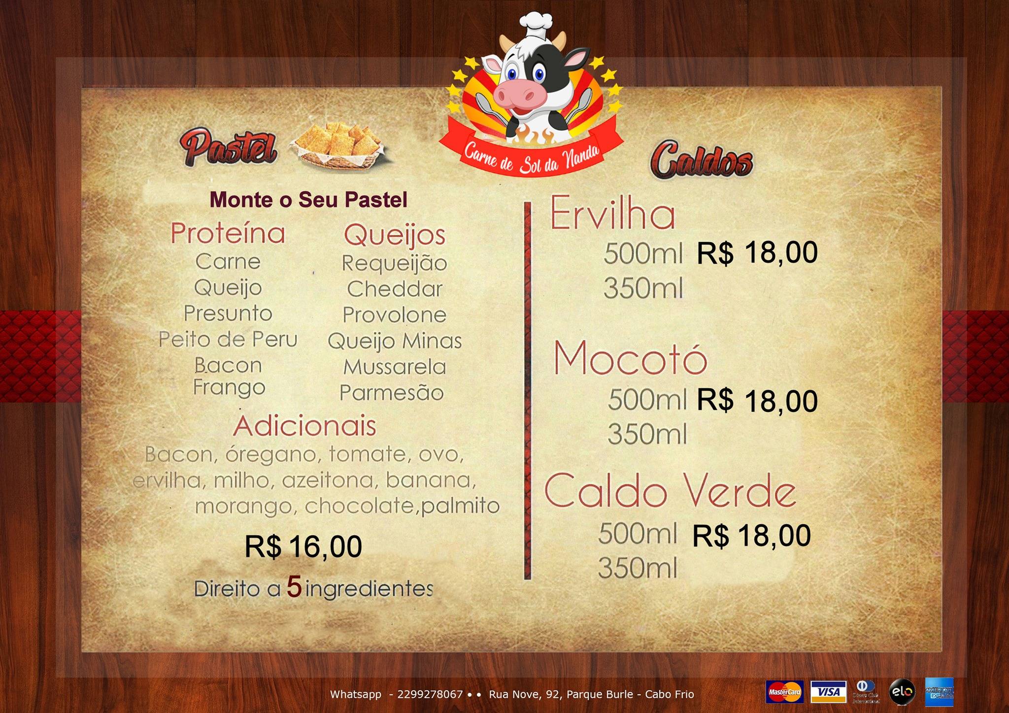 Menu em Carne de Sol da Nanda restaurante, Cabo Frio