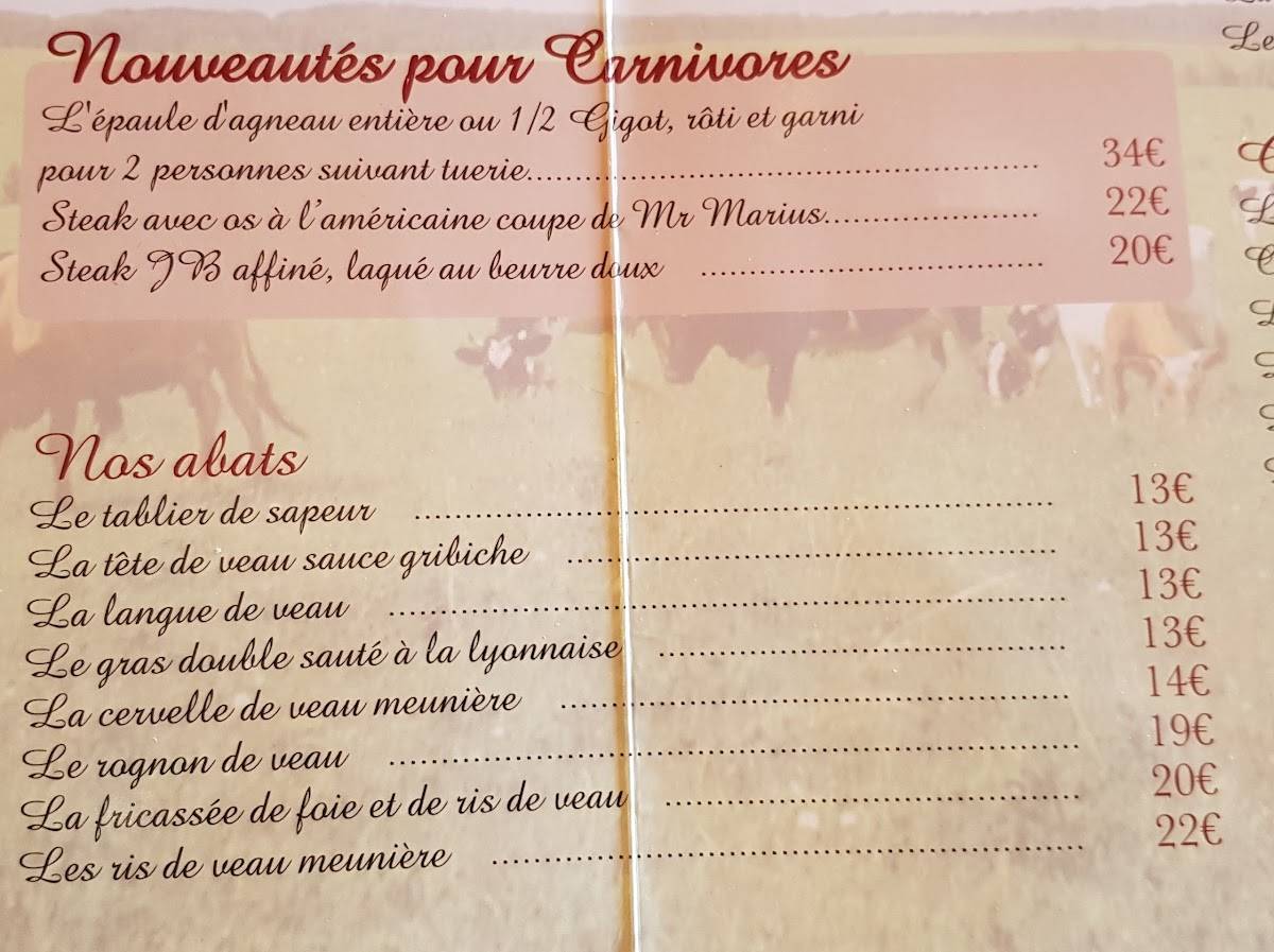 Menu au Carnegie Hall restaurant, Corbas