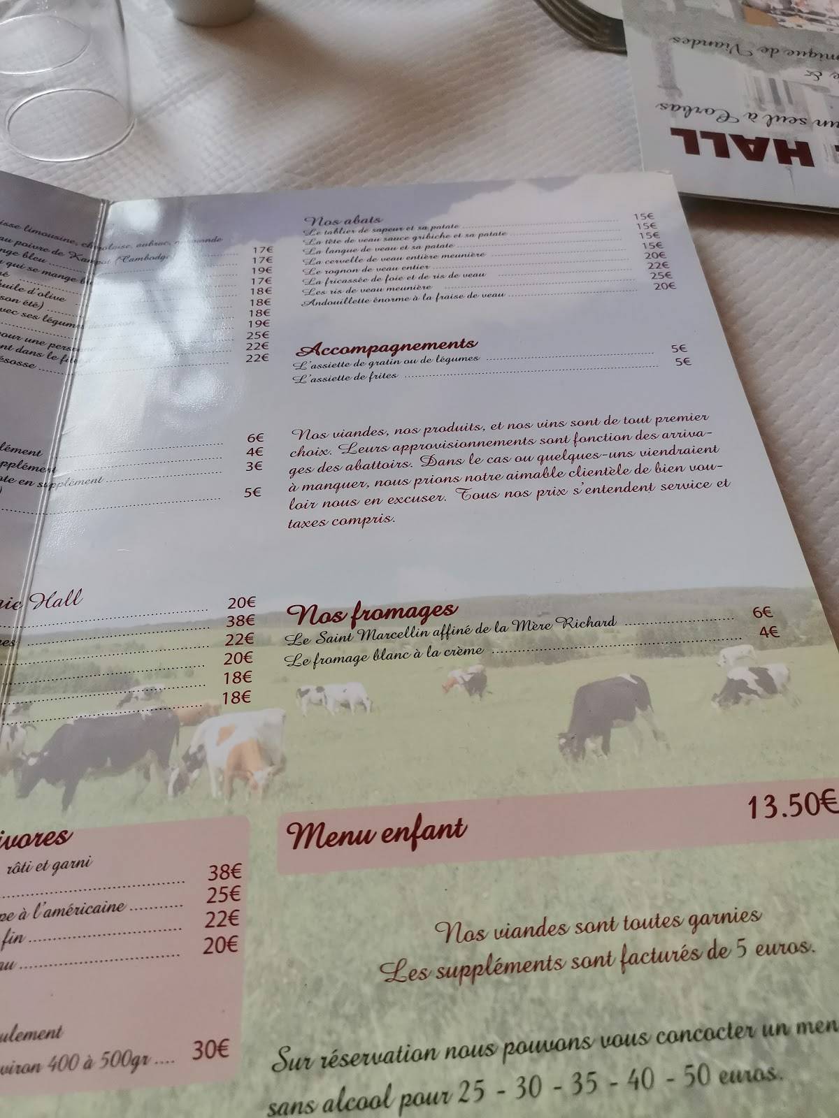 Menu au Carnegie Hall restaurant, Corbas