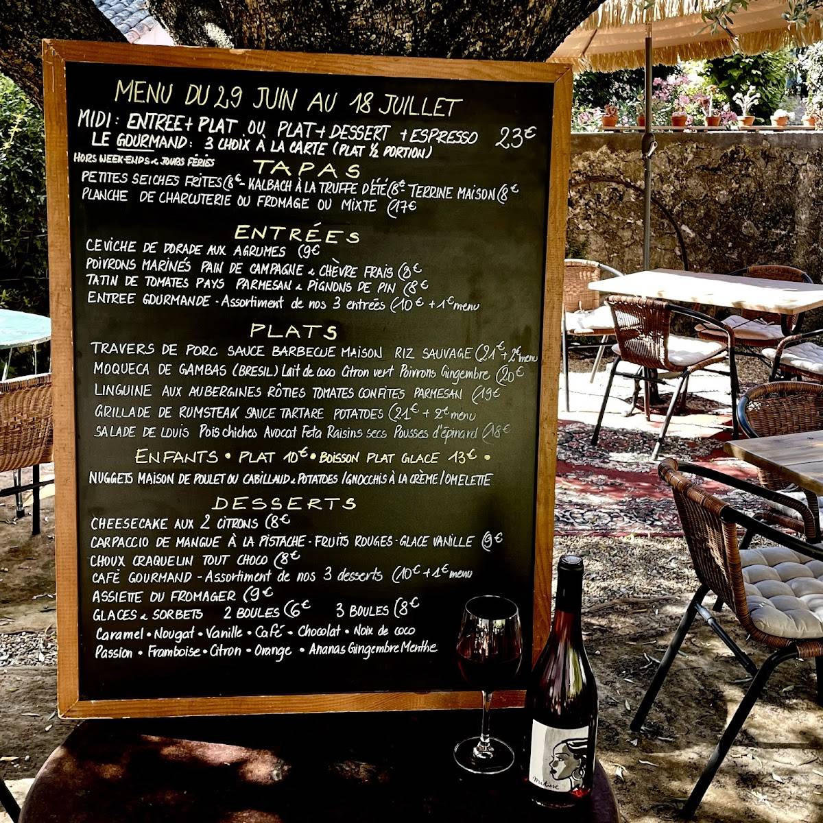 Menu au Carnets de voyage restaurant, Lorgues