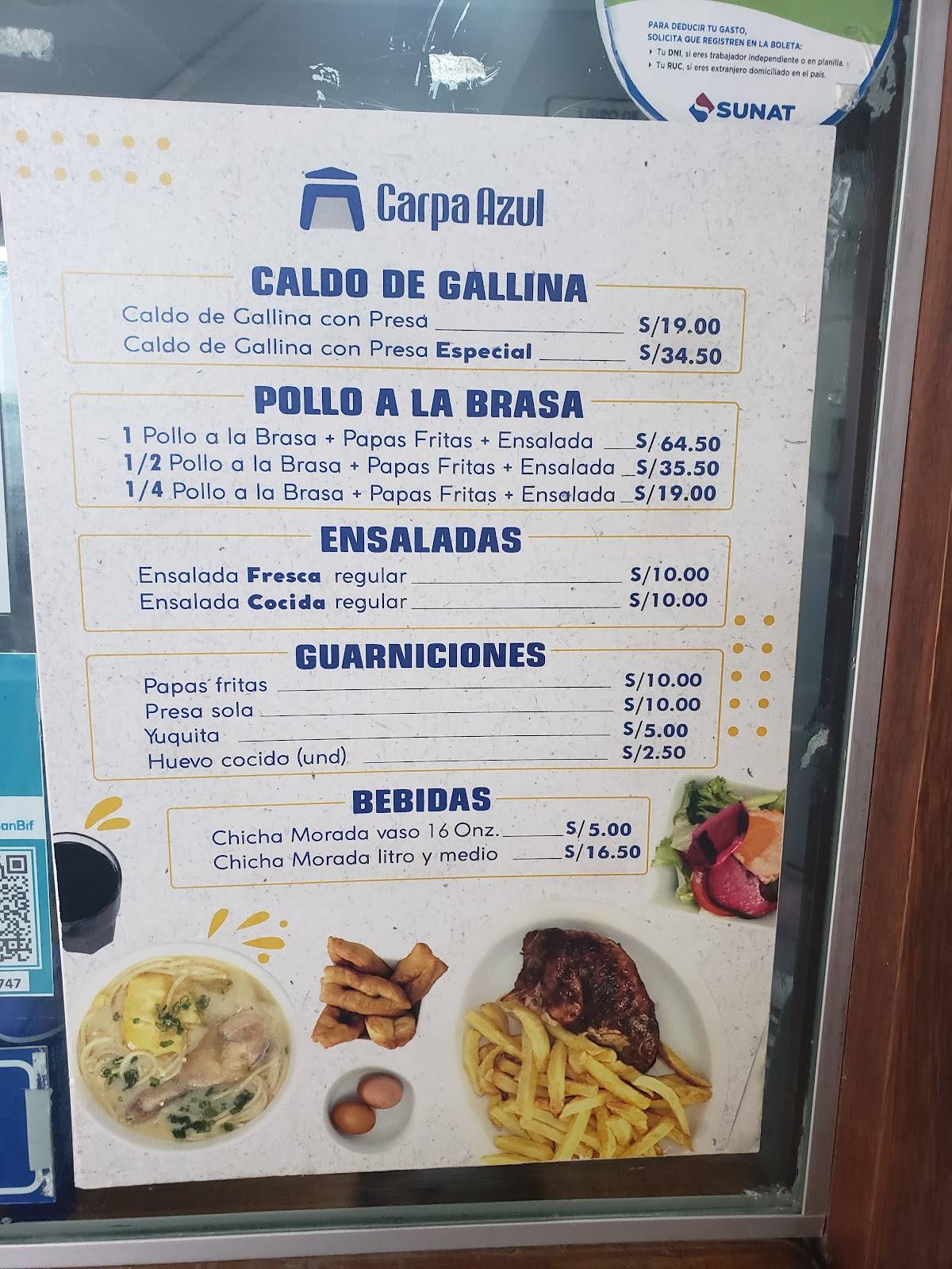 Carta del restaurante Carpa Azul, San Luis
