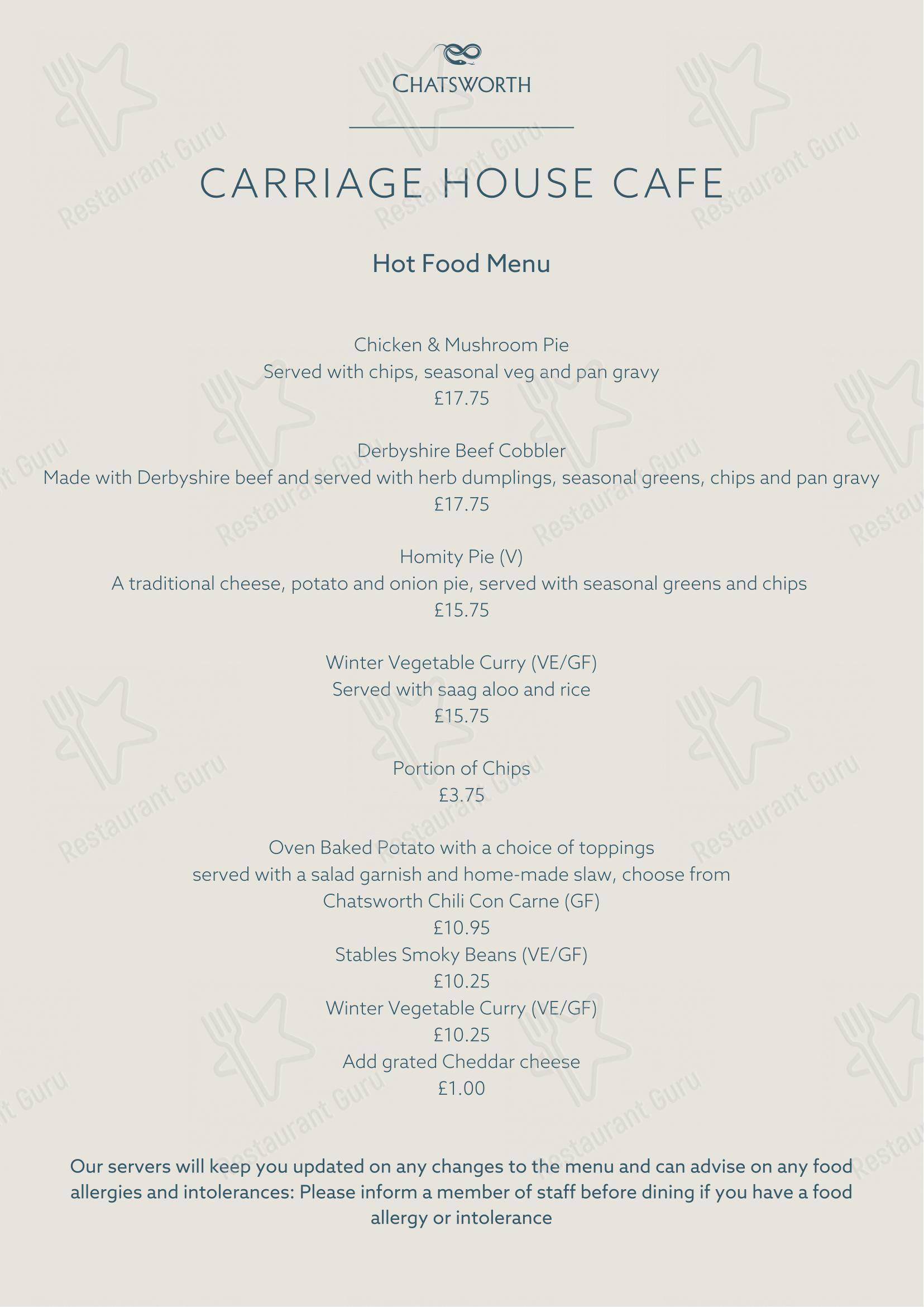 Menu at Carriage House Cafe, Baslow