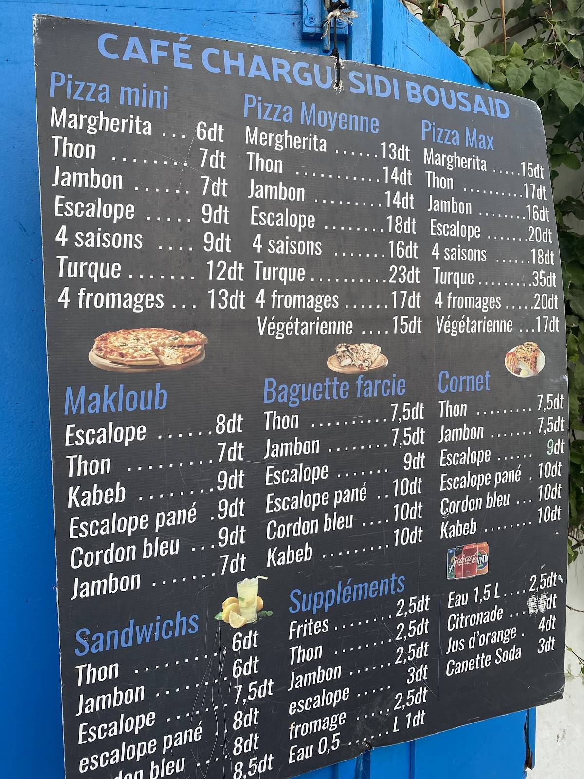 Carta del restaurante Le Chergui, Sitio arqueológico del Cartago, Rue ...